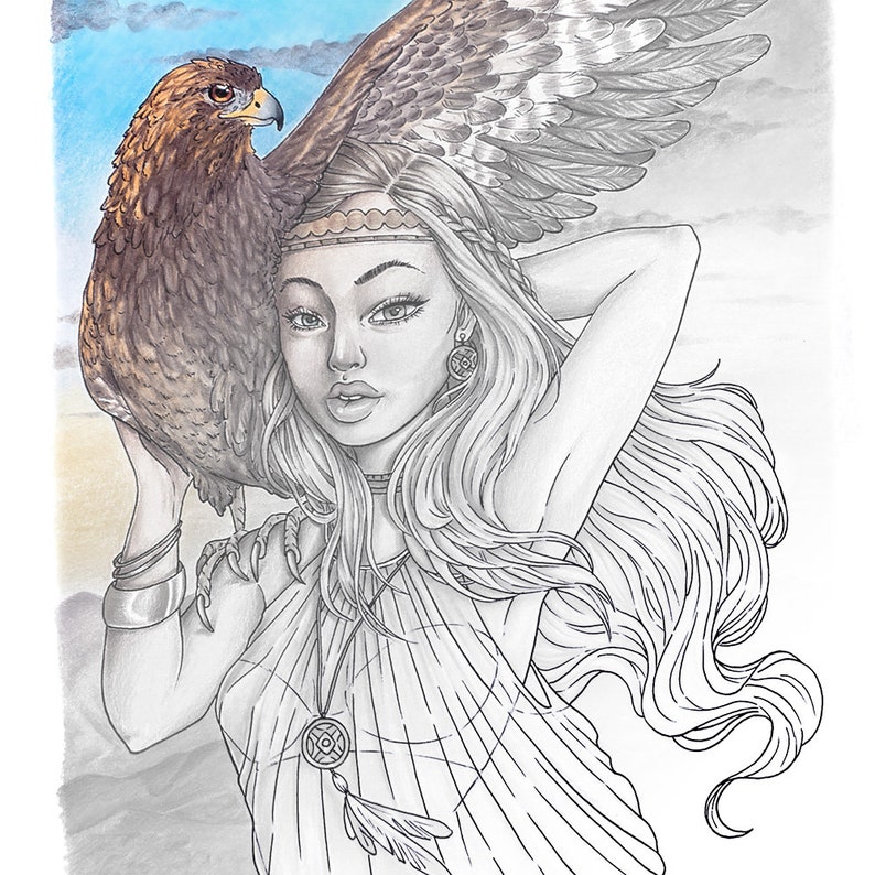 Wild Beauty With Eagle Adult Coloring Page for Download - Etsy