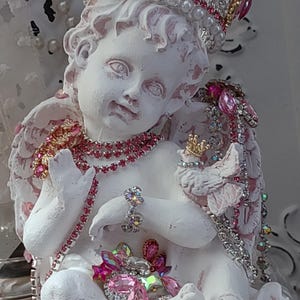 Jeweled Cherub, Pink Cherub, Cherub Statue, Crown - Etsy