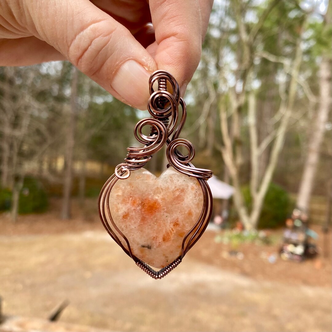Sunstone Heart Pendant Wire Wrapped in Copper / Semi Precious Stone ...