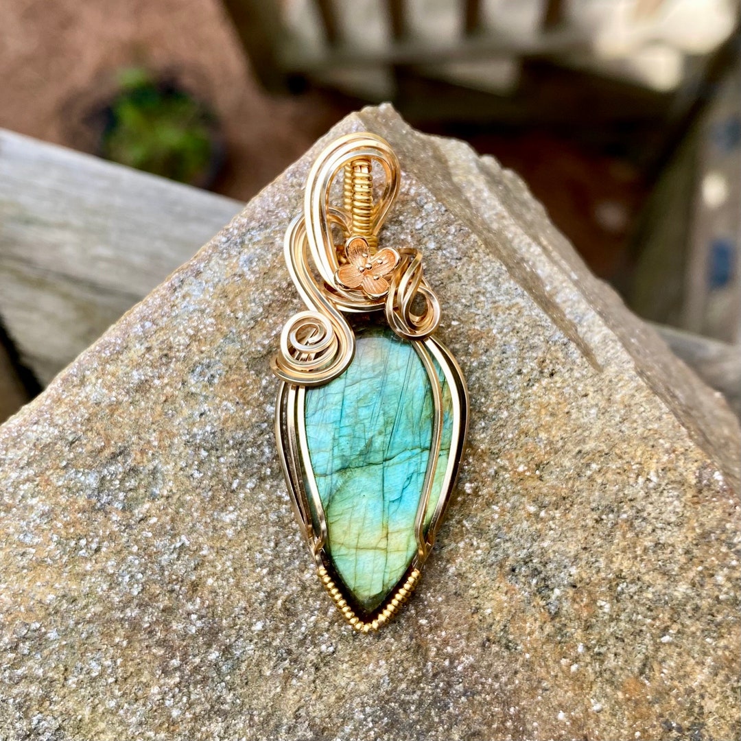 Labradorite Pendant Wire Wrapped in Gold Colored Anti-tarnish Wire ...