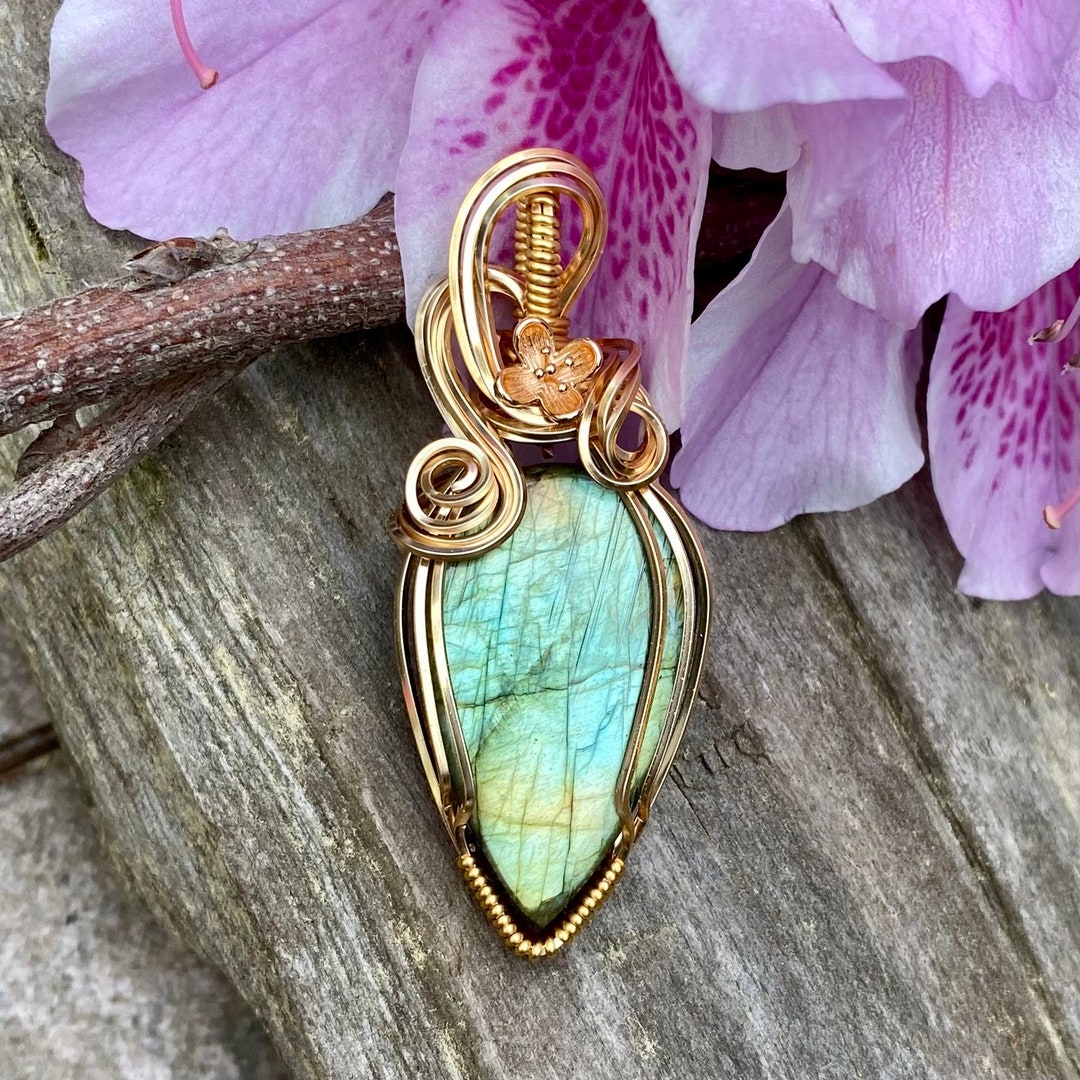 Labradorite Pendant Wire Wrapped in Gold Colored Anti-tarnish Wire ...