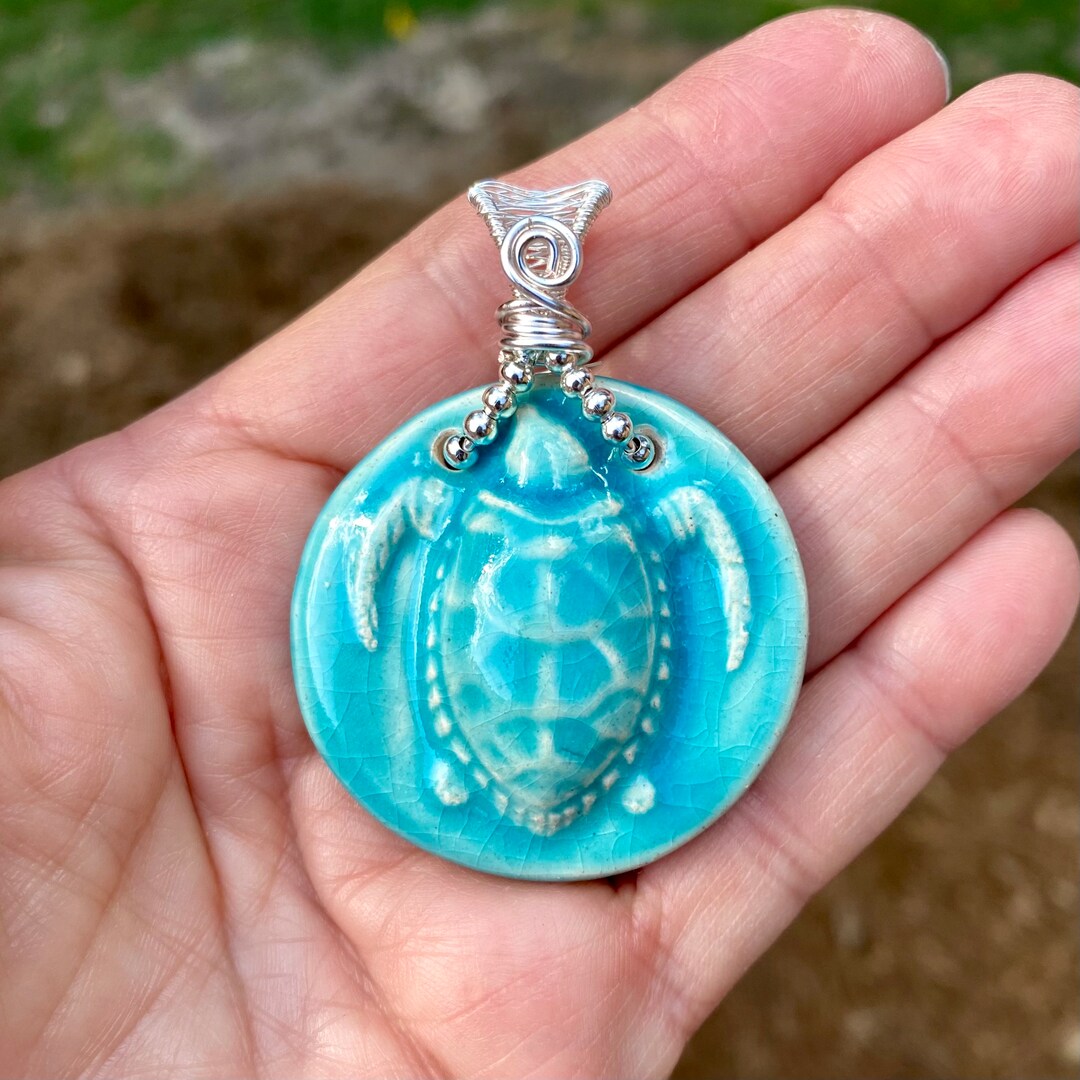 Sea Turtle Ceramic Wire Wrapped in Silver Plated Wire / / Silver Plated ...