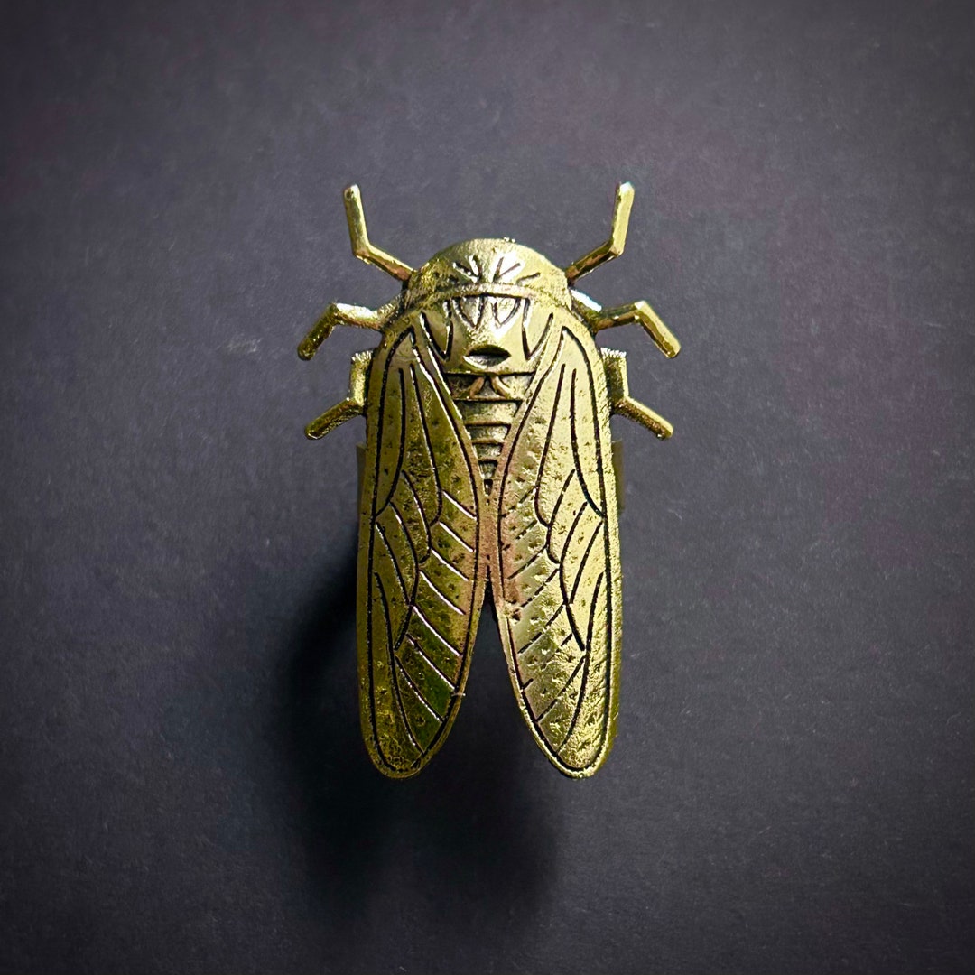 Cicada Adjustable Statement Ring in Antiqued Gold Insect Ring Art Deco ...