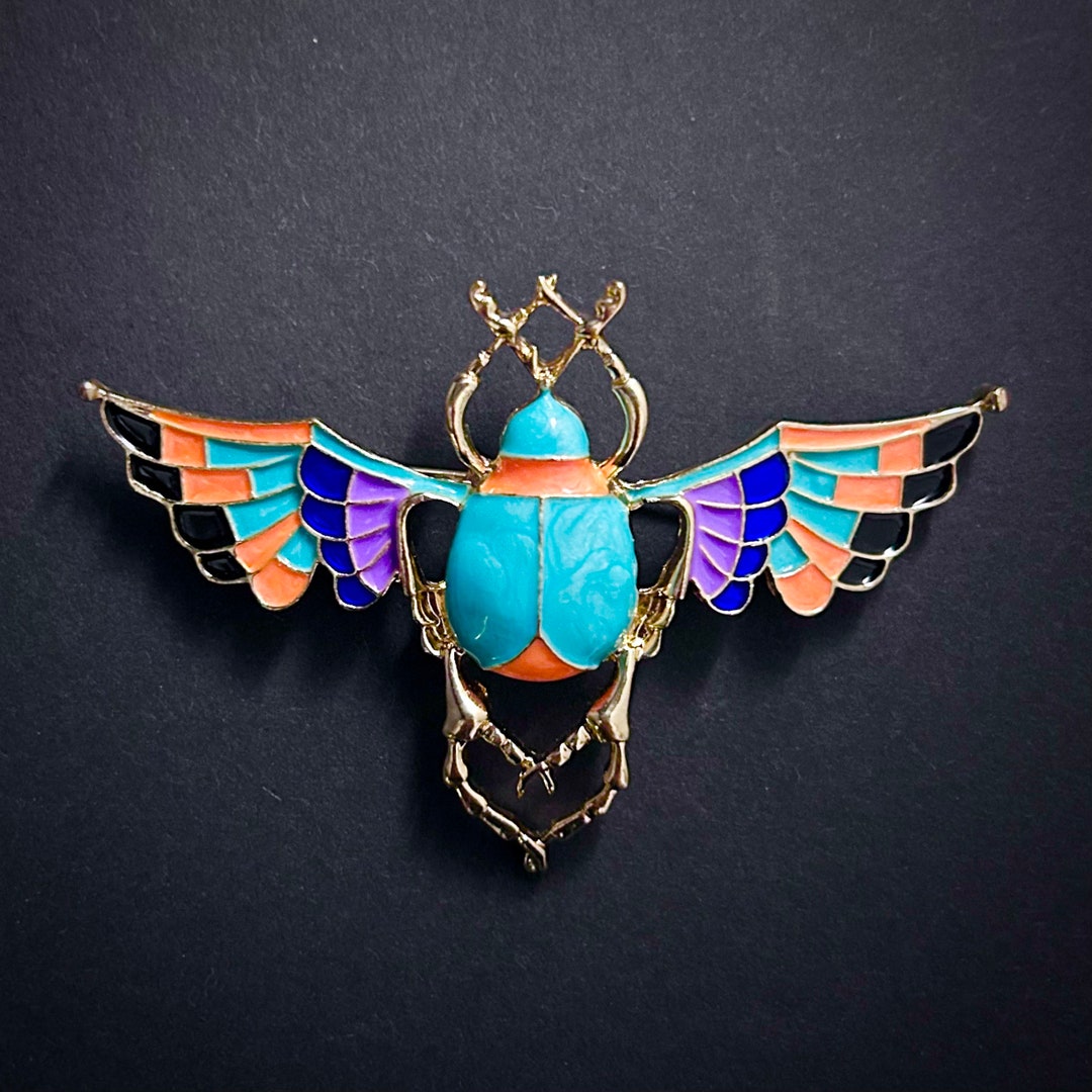 Art Deco Winged Beetle Colorful Cloisonné Enamel Brosch Egyptian ...