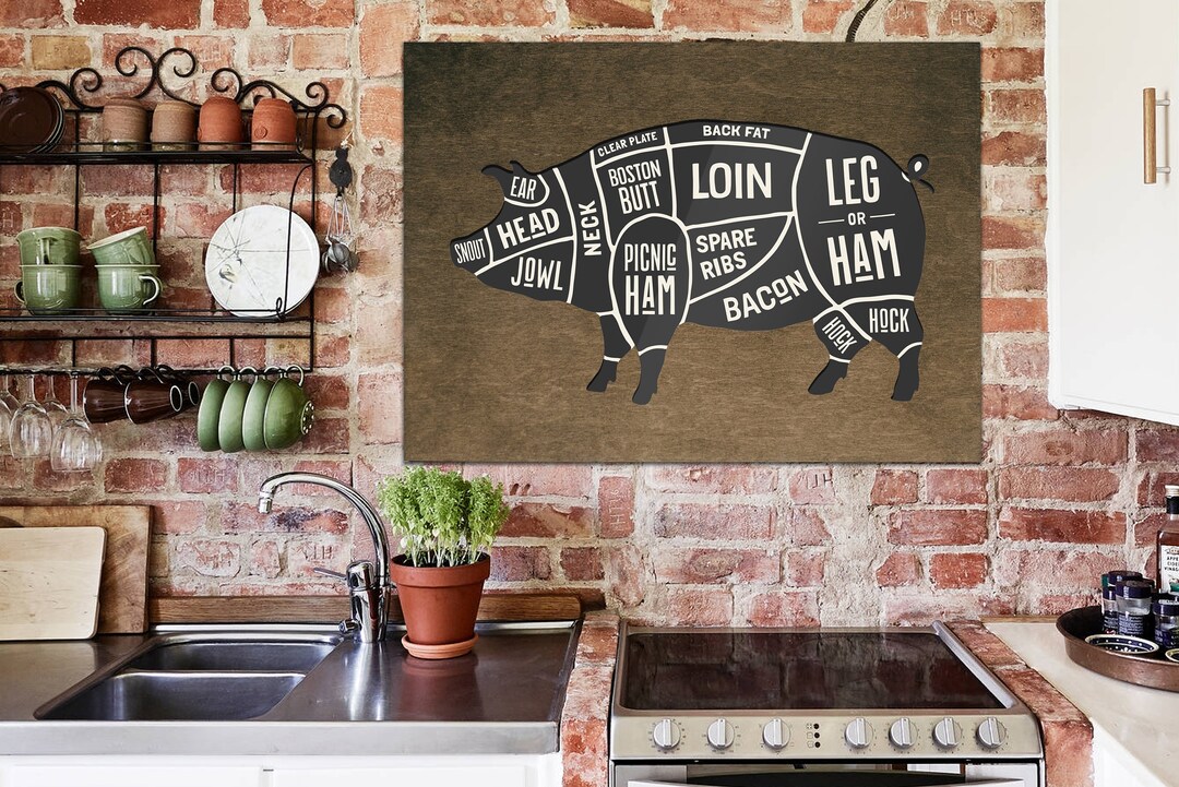 Wooden Cuts of Pork Picture Pig Wall Art Pig Art Print Pig Wall Decor ...