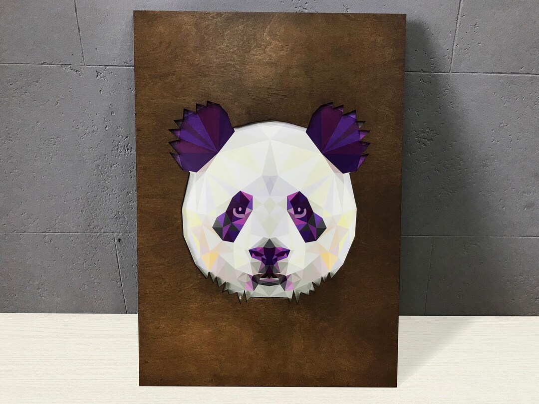 Wooden Panda Picture Panda Wall Art Panda Wall Decor Geometric Wood ...