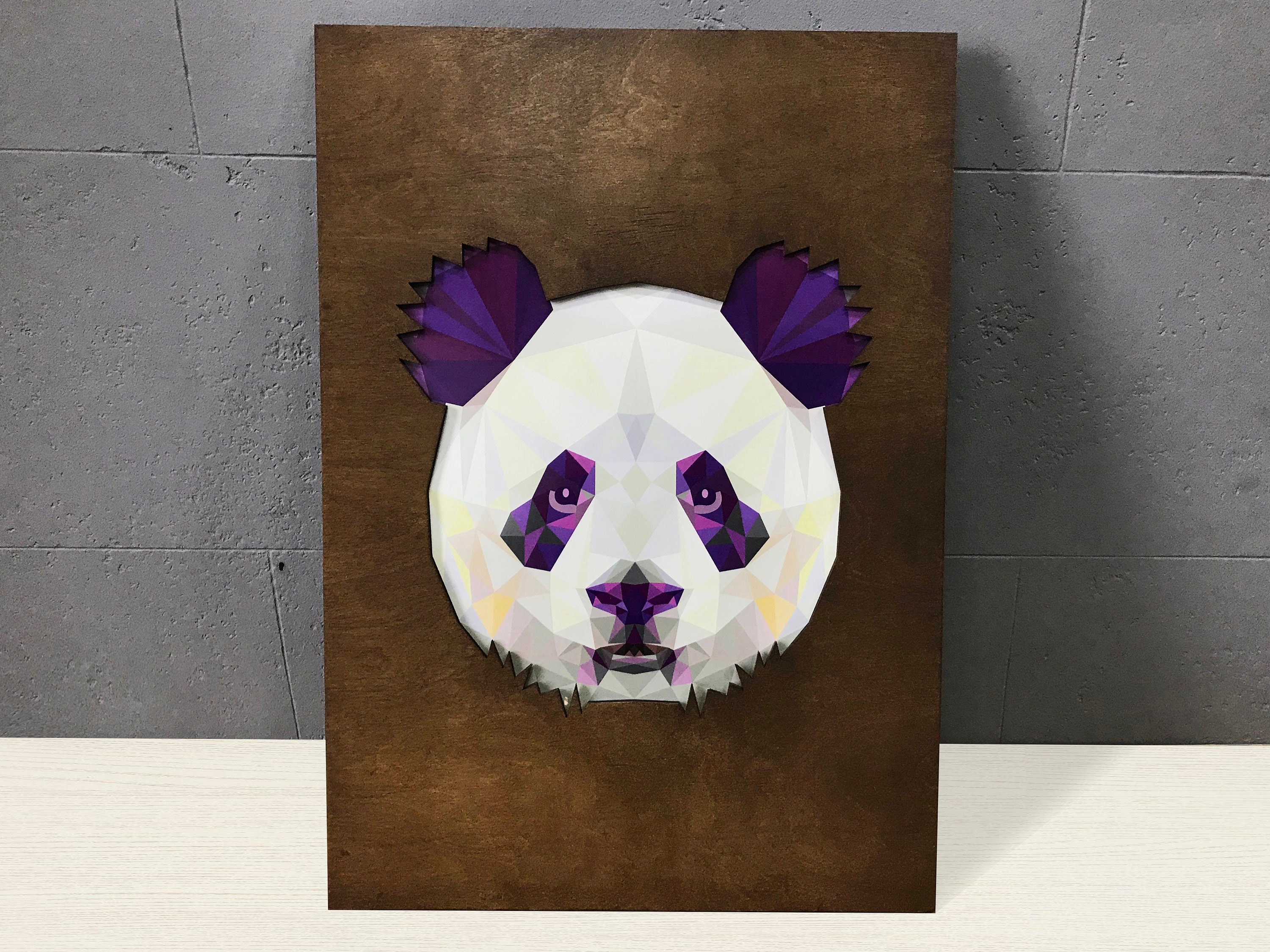 Wooden Panda Picture Panda Wall Art Panda Wall Decor Geometric - Etsy