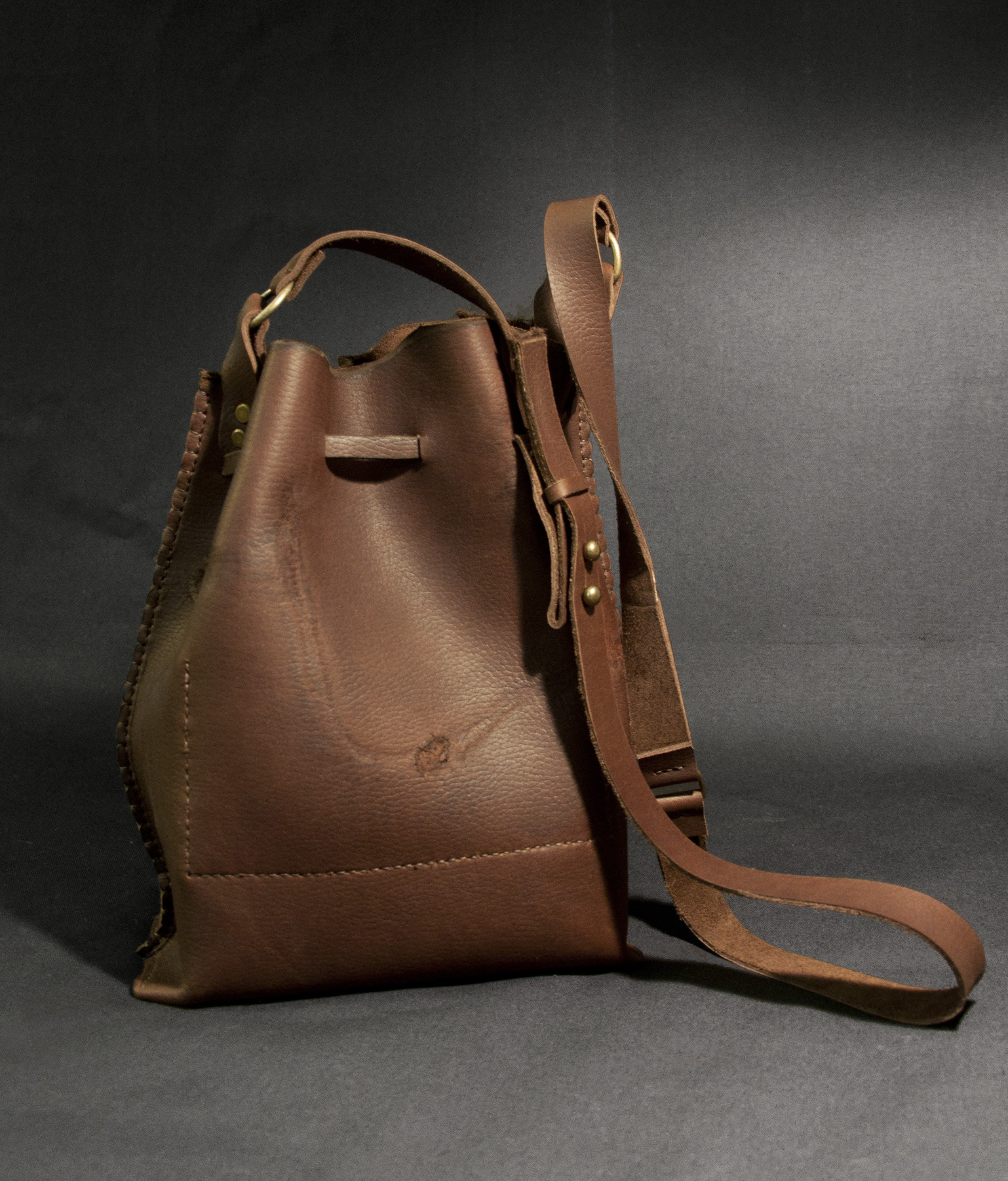 Handmade Leather Bucket Bag / Crossbody Bag, Dark Brown, High Quality ...