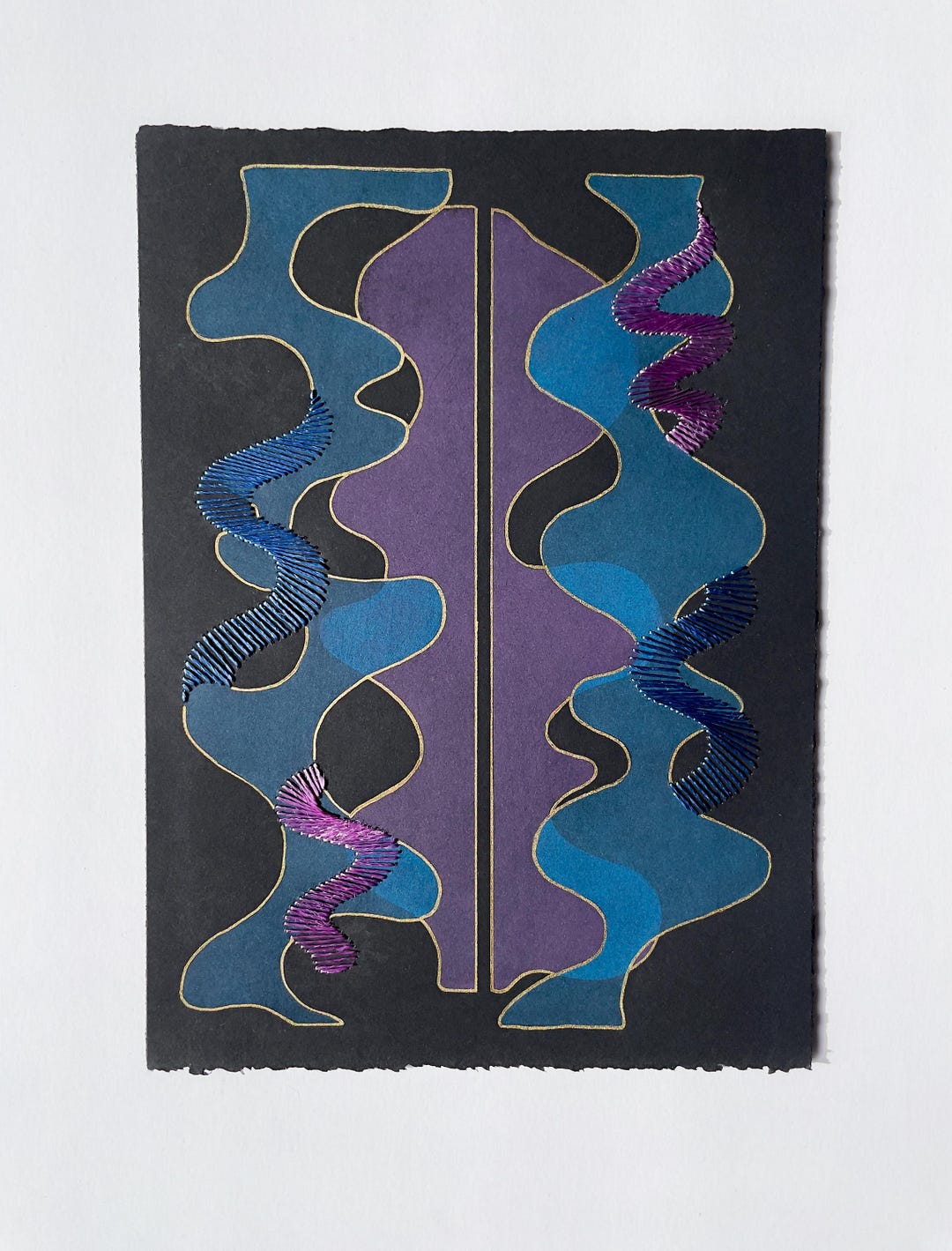 Monoprint "waves" With Hand-embroidery (unframed) - Etsy