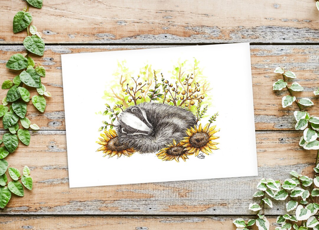 Sleepy Badger in the Flower Field, Print Poster DIN A4 or Postcard - Etsy