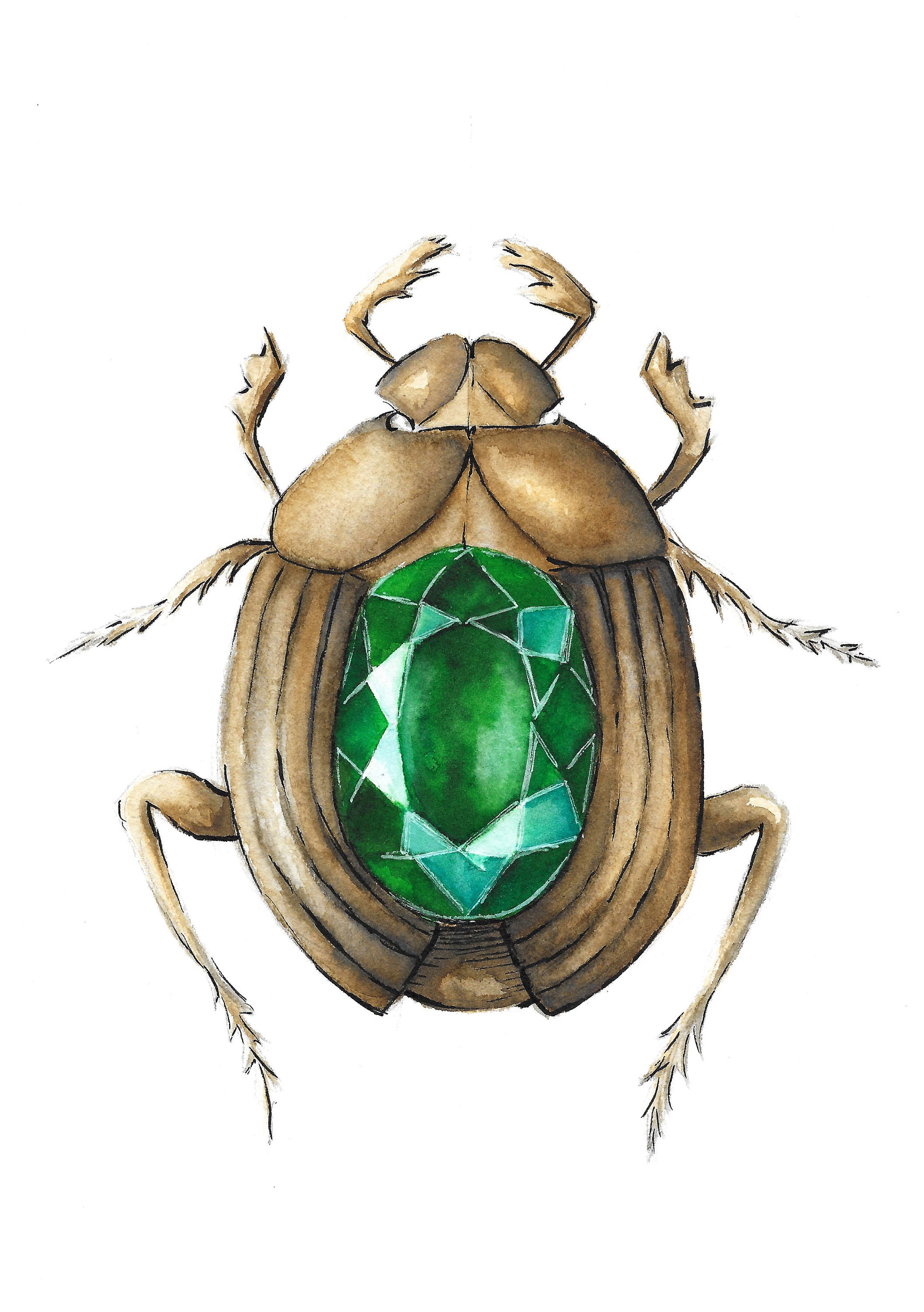 Emerald Bug Skarab Watercolor Art Print DIN A5 on Recycling | Etsy