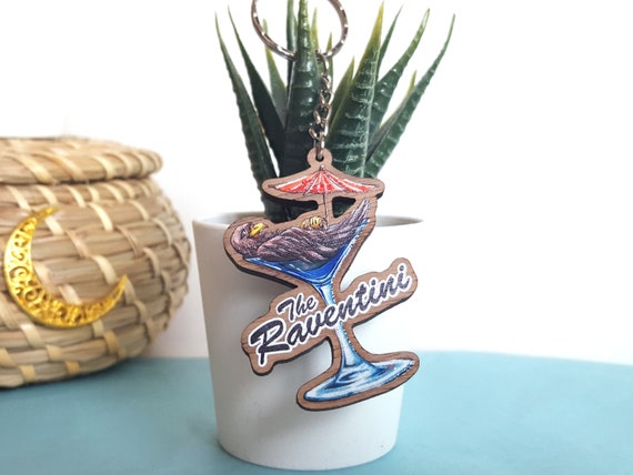 The Raventini Cocktail keychain made from walnut wood 2 | Etsy