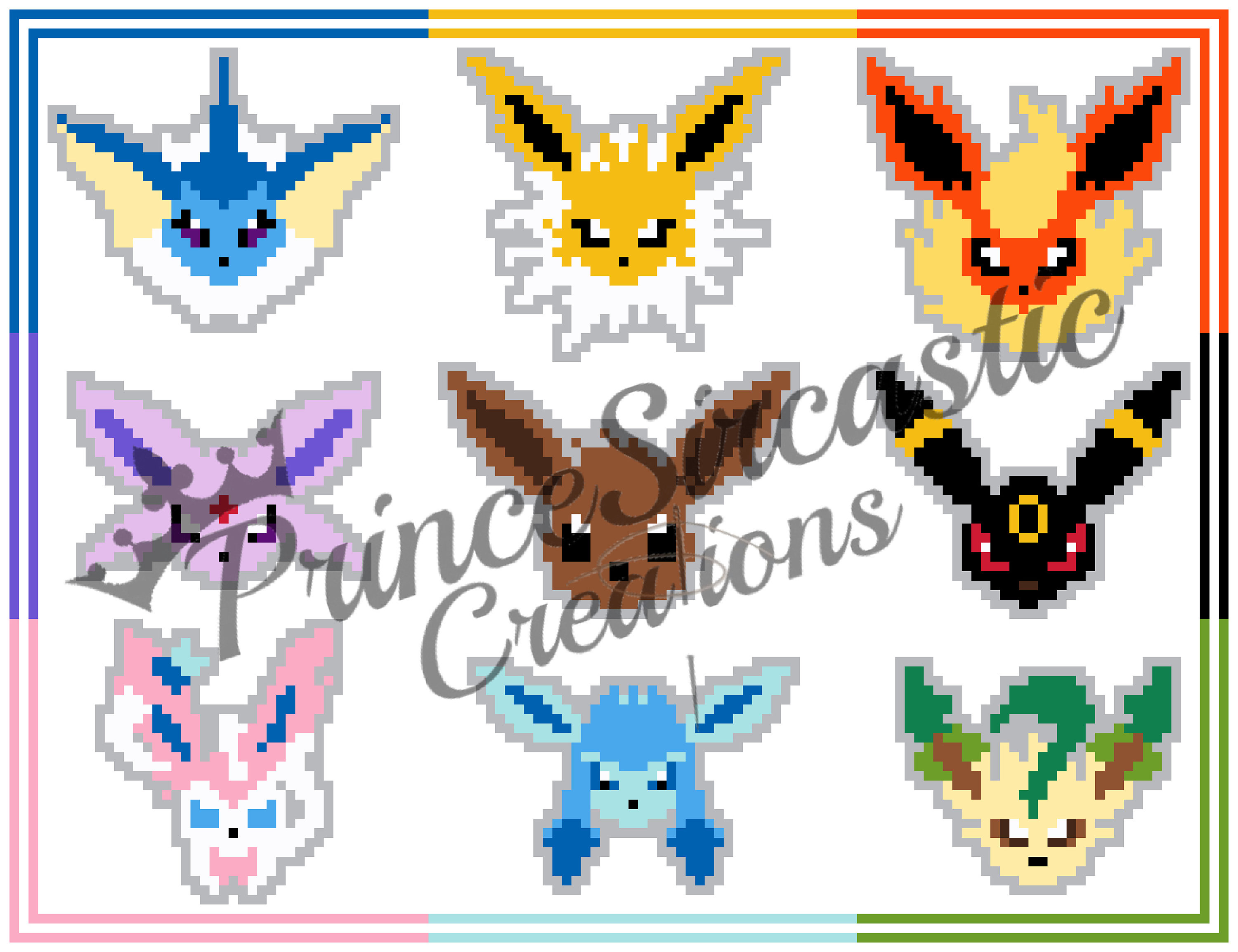 Pokemon Eevee Eeveelutions PDF Digital Cross Stitch Pattern - Etsy
