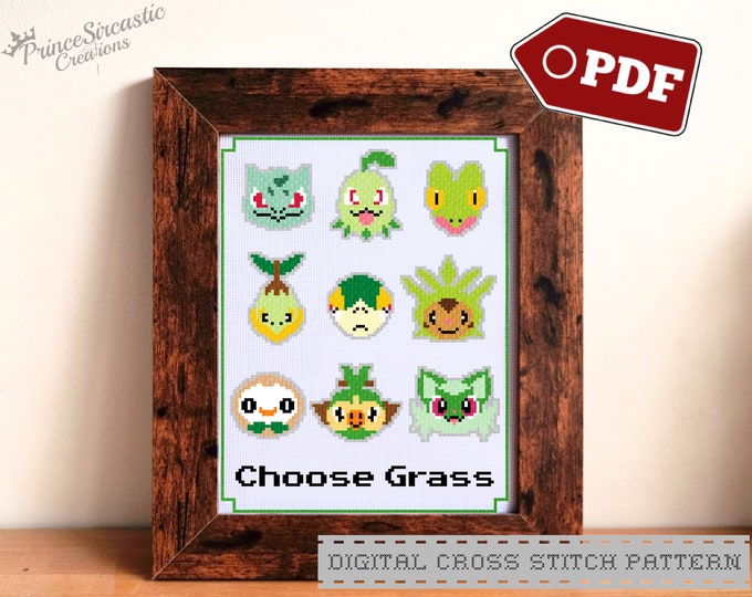 Choose Grass Type Starter Pokemon PDF Digital Cross Stitch Pattern - Etsy