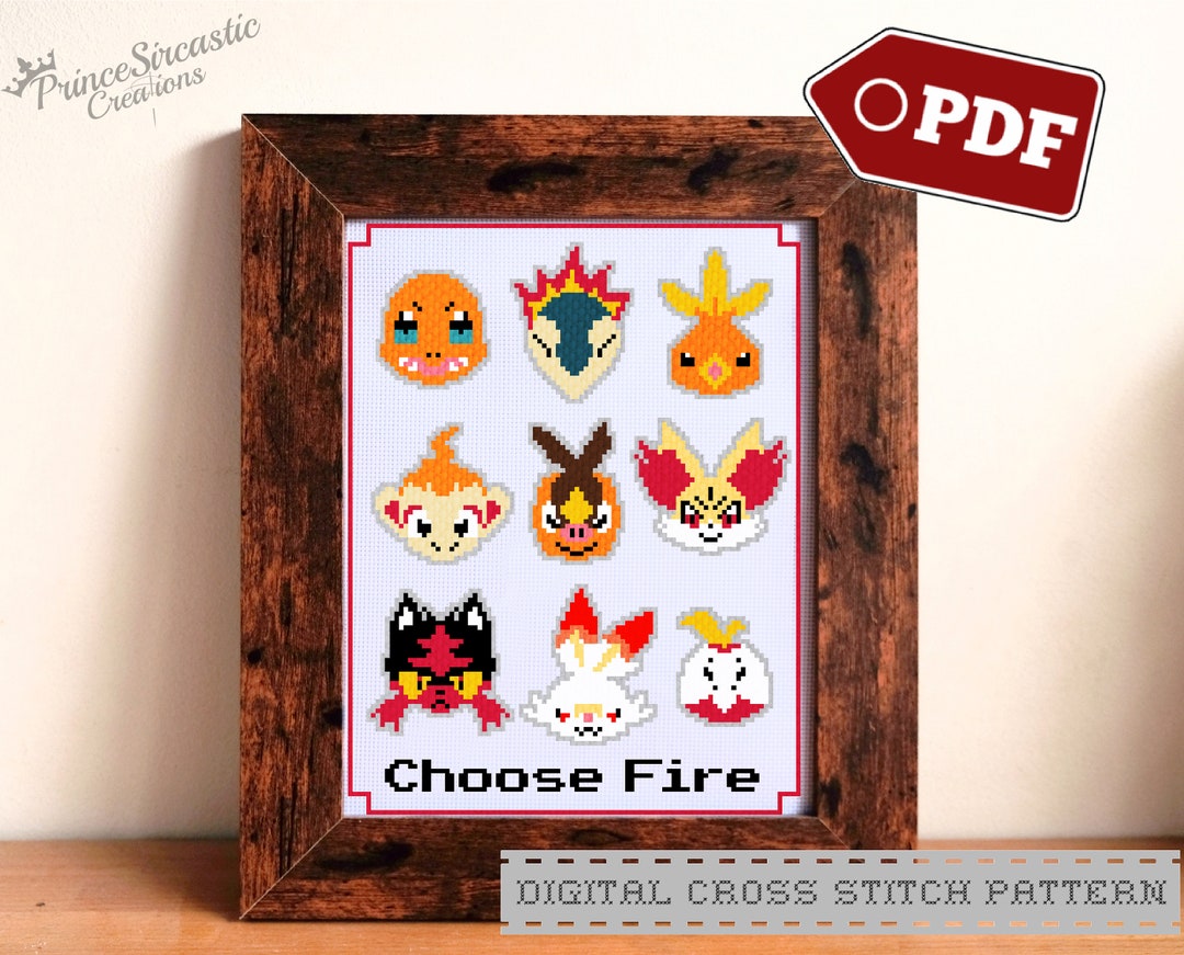 Choose Fire Type Starter Pokemon PDF Digital Cross Stitch Pattern - Etsy