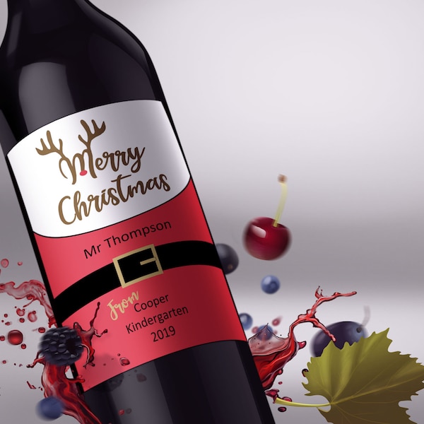 Merry Christmas Wine Labels - Etsy
