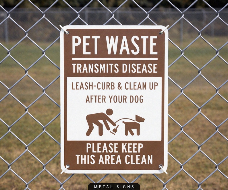 Pet Waste Sign, Metal Outdoor Signs, Leash Curb and Clean up After Your ...