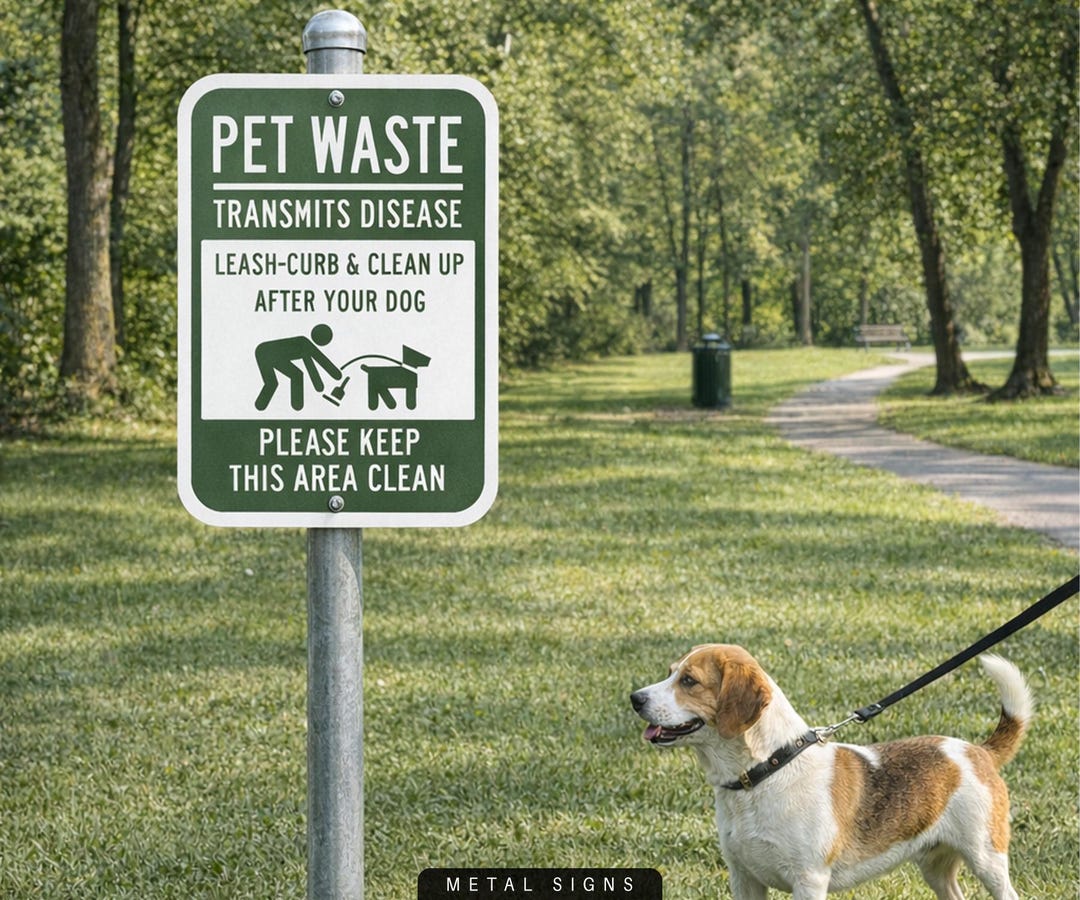 Pet Waste Sign, Metal Outdoor Signs, Leash Curb and Clean up After Your ...