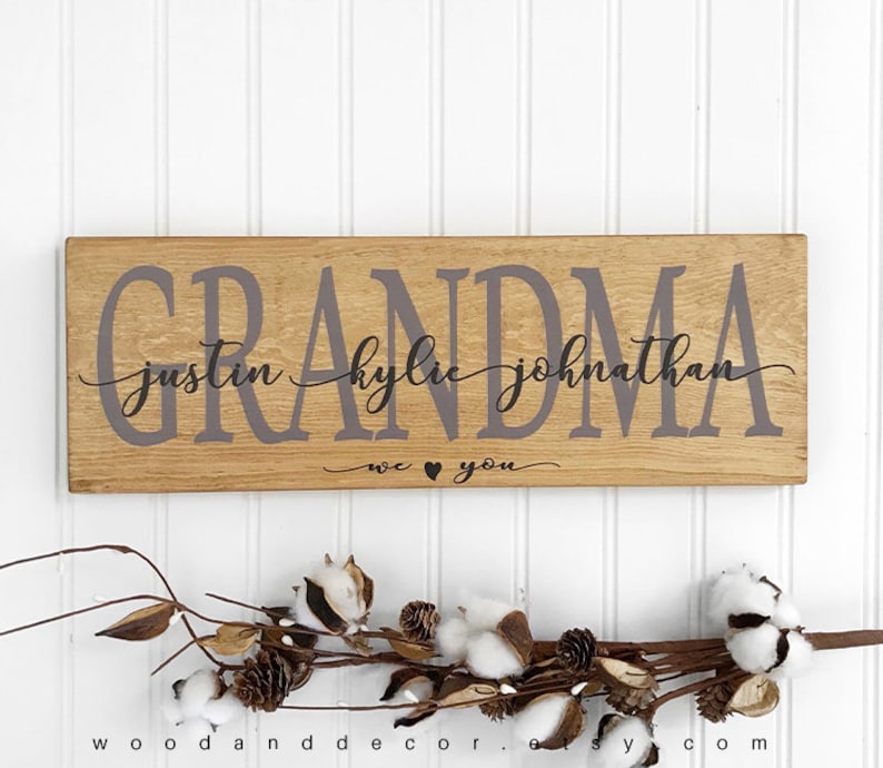 Grandma Wood Sign, Grandma and Grand Kids Names, Gift for Grandma ...