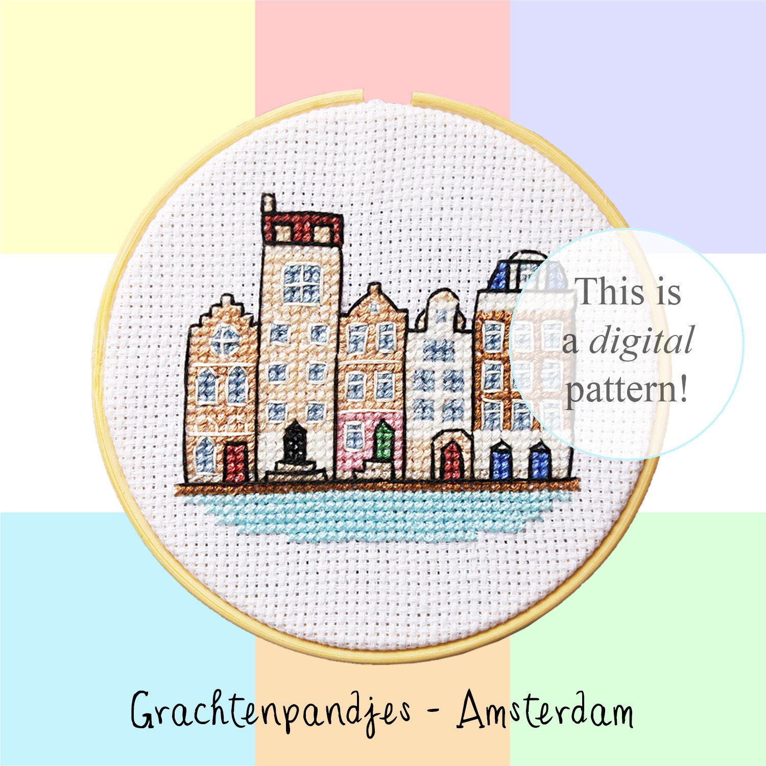 Canal Houses Amsterdam Cross Stitch PDF Pattern | 10cm / 4" | Instant ...
