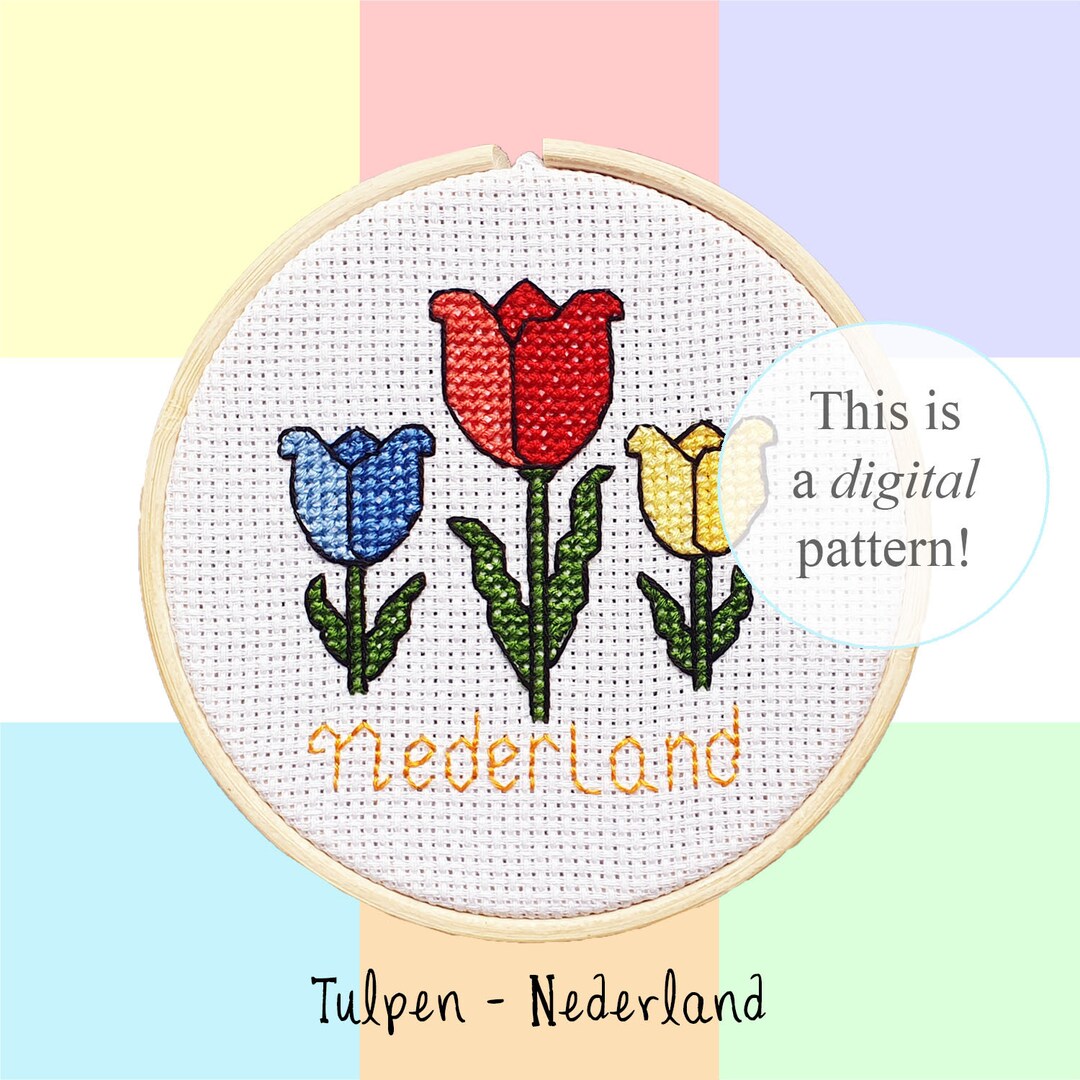 Dutch Tulips Cross Stitch PDF Pattern | 10cm / 4" | Instant Digital ...