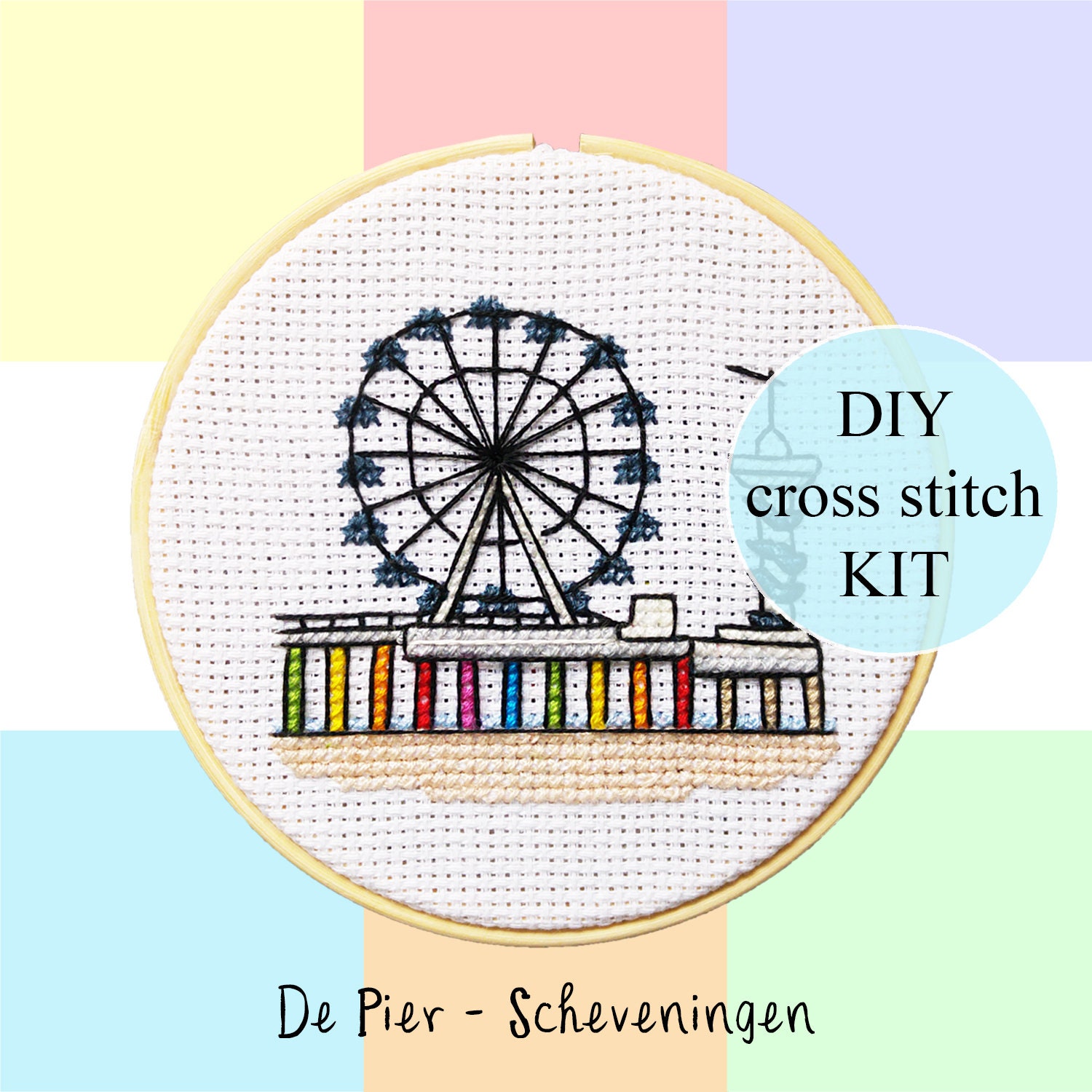 The Pier Scheveningen Cross Stitch DIY KIT 10cm / 4 - Etsy