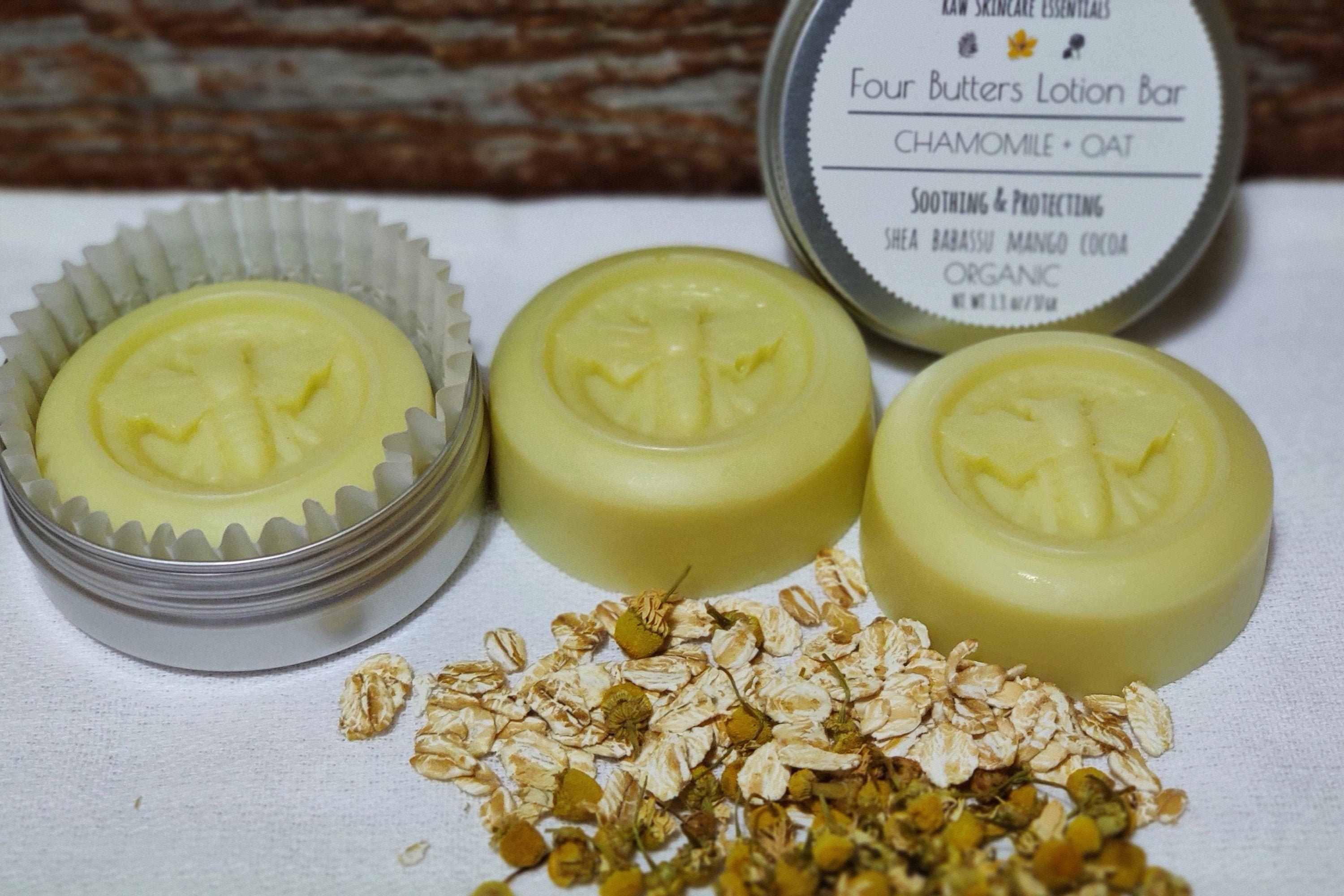 SOOTHING OAT & CHAMOMILE Organic Lotion Bar, Zero Waste Solid Lotion, Dry Skin Body Lotion Bar ...