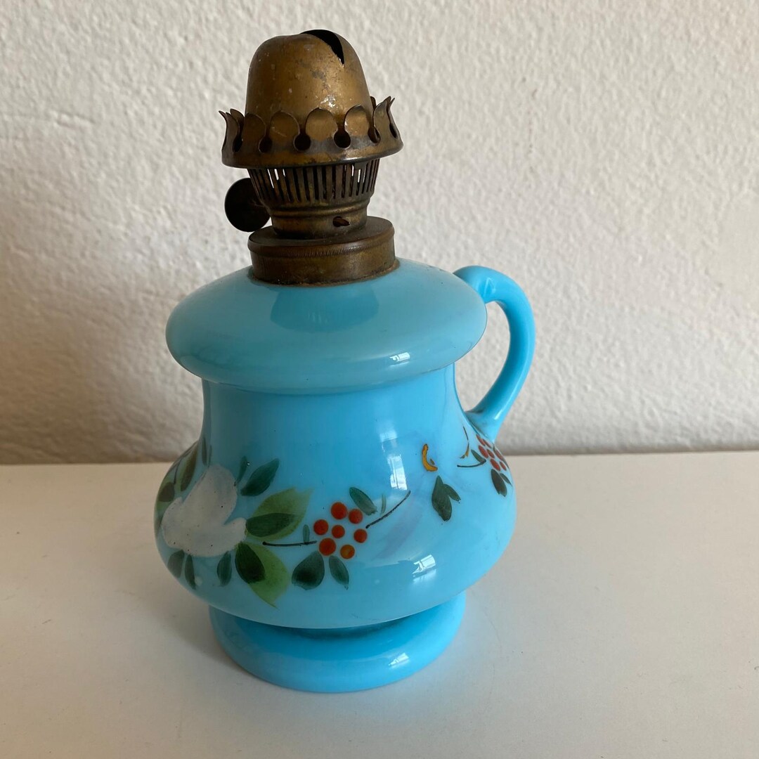 Antique Blue Opaline Oil Lamp | Ottoman Glass Oil Lamp | Vintage ...