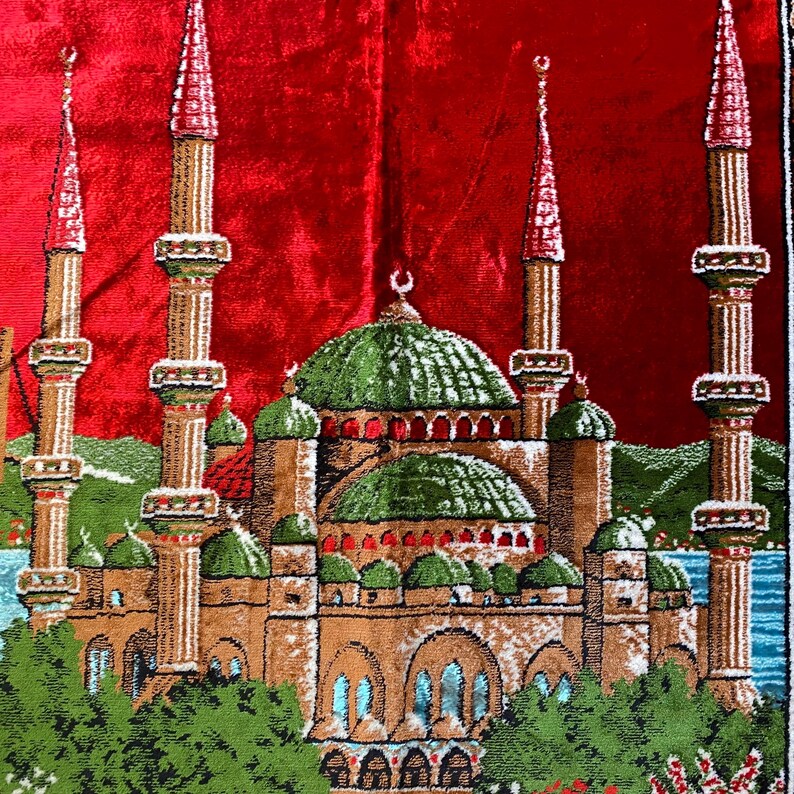 Vintage Turkish Wall Rug – Mosque, Flag & Bridge Motif – Istanbul ...