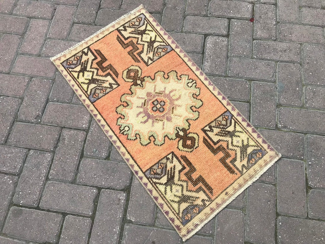 Door Mat Rug, Vintage Small Rug, Oushak Small Rug, Bath Mat Rug, Azteck ...