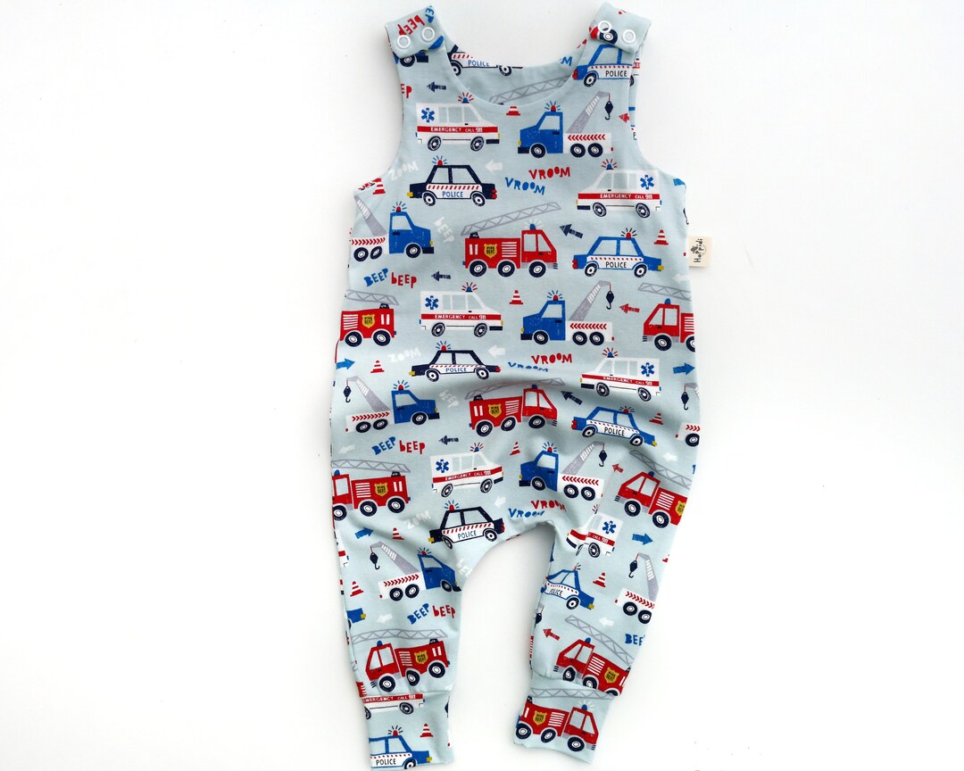 Emergency Vehicles Harem Jumpsuit, Baby Romper With Police Car, Fire ...