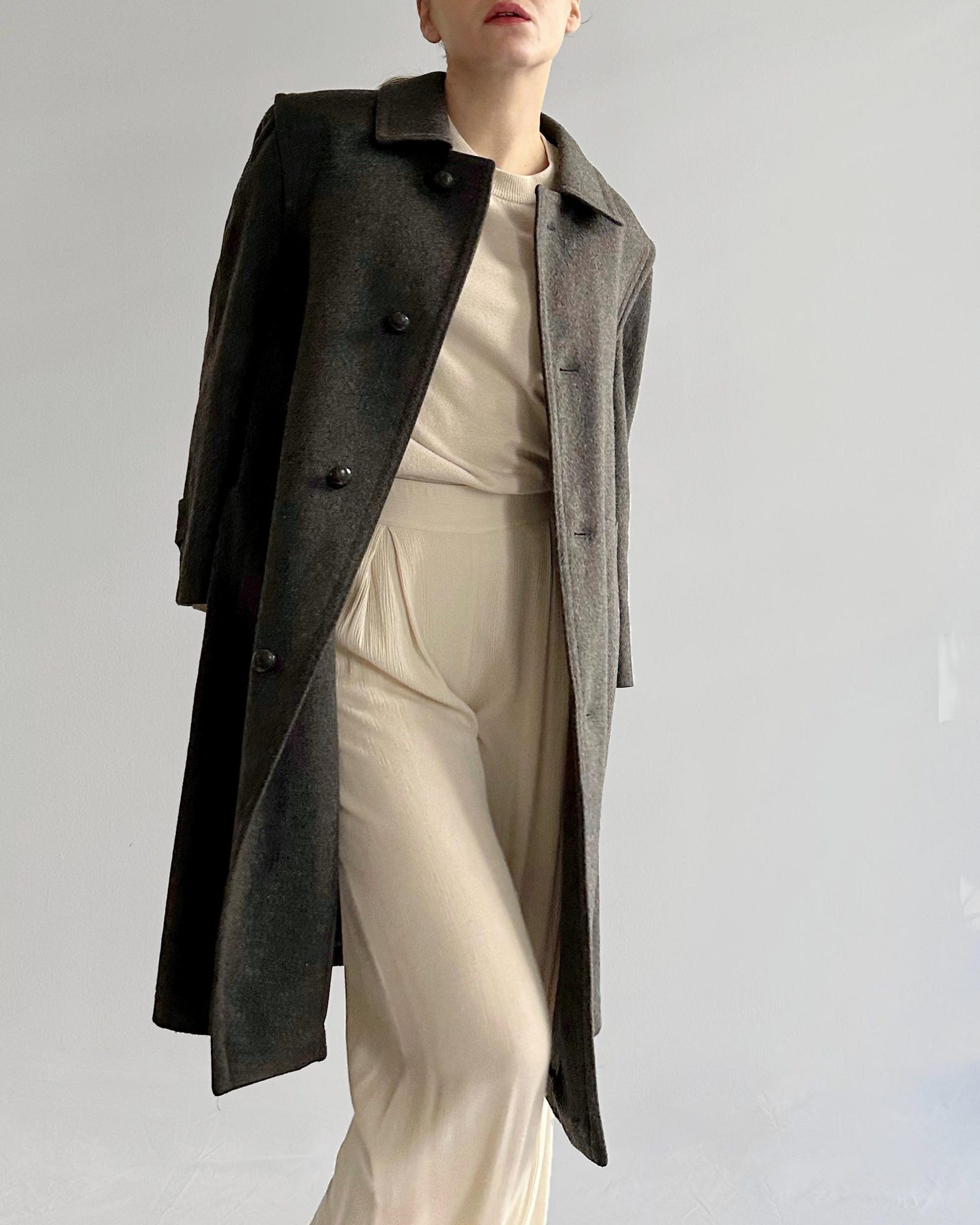 Vintage 90s Austrian Grey Wool Loden Coat, Mid-length A-line Overcoat ...