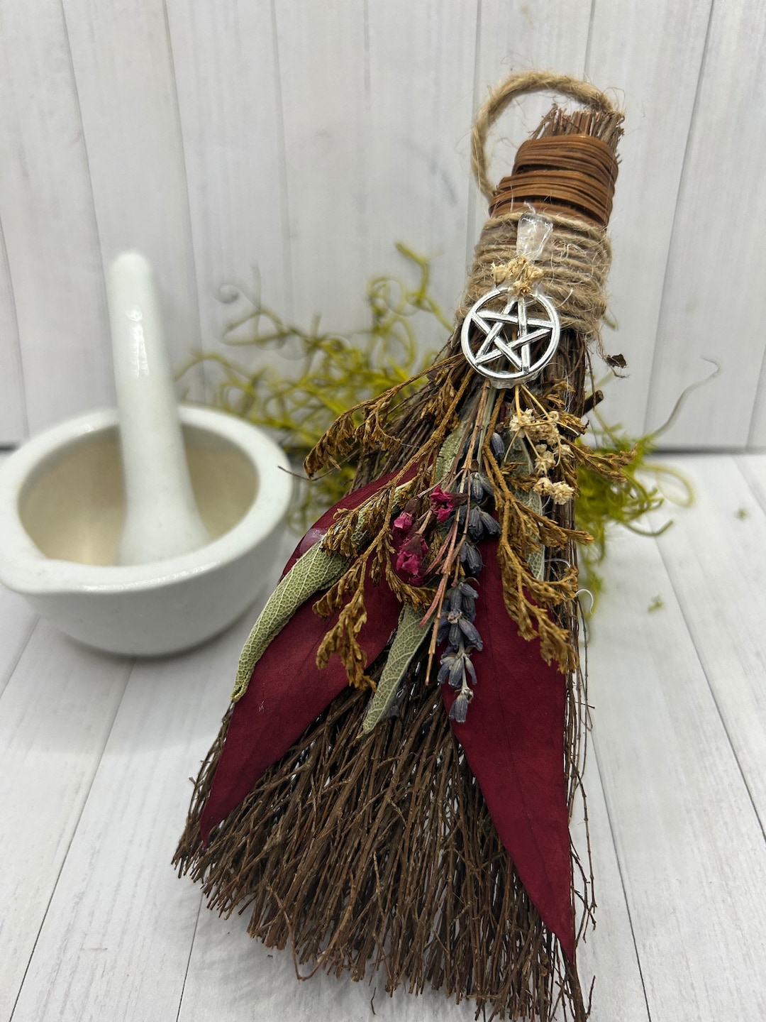 Mini Witch Besom: Cinnamon Scented Altar Broom With Crystal & Pentagram ...
