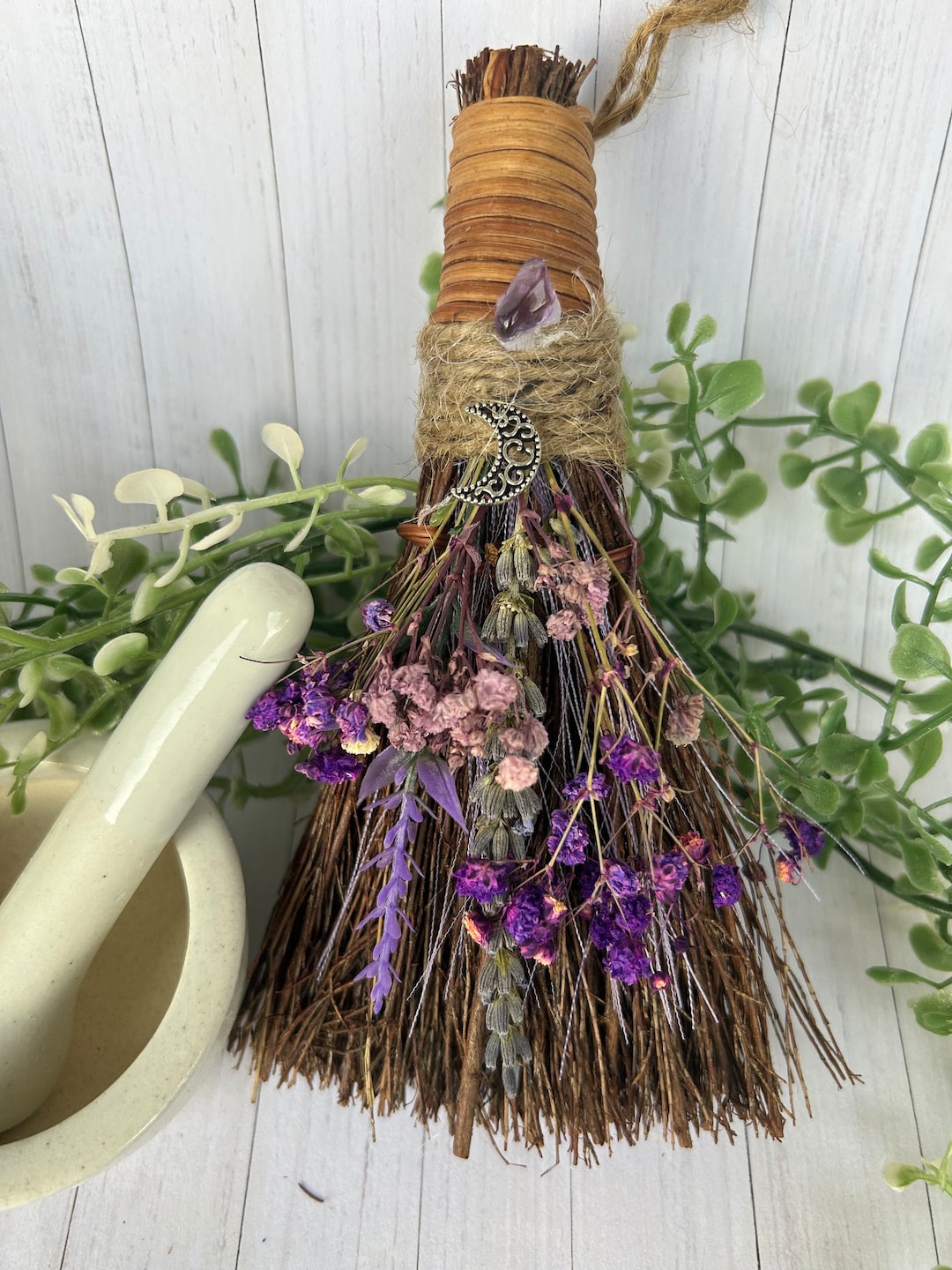 Mini Witch Besom: Cinnamon Altar Broom With Lavender & Amethyst - Etsy