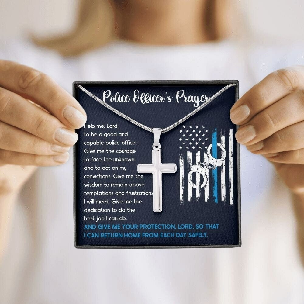 Engraved Police Officer's Prayer Cross Necklace, Birthday Present ...
