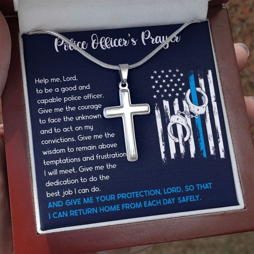 Engraved Police Officer's Prayer Cross Necklace, Birthday Present ...