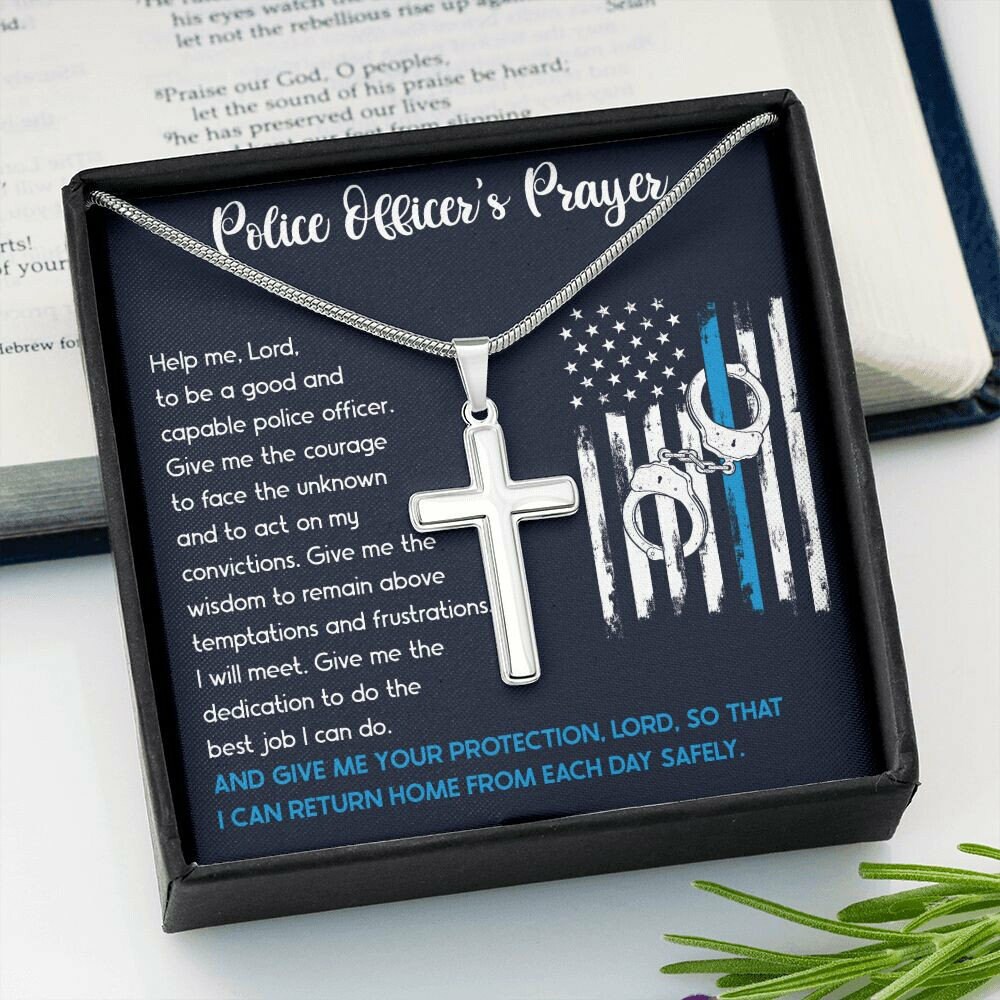 Engraved Police Officer's Prayer Cross Necklace, Birthday Present ...