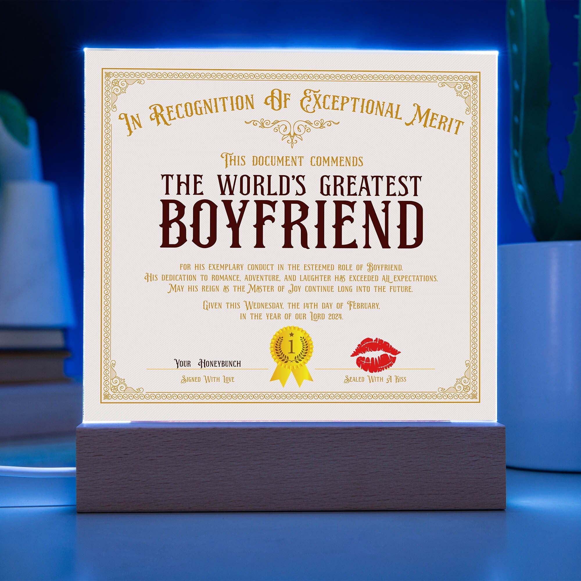 Acrylic Desk Plaques Anniversary Boyfriend Present, Acrylic Awards ...