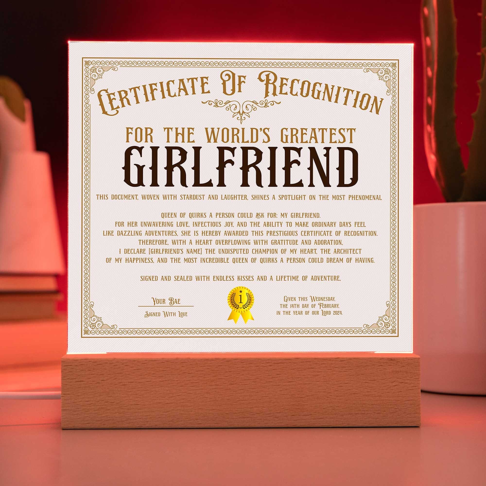 Acrylic Desk Plaques Anniversary Girlfriend Present, Acrylic Awards ...