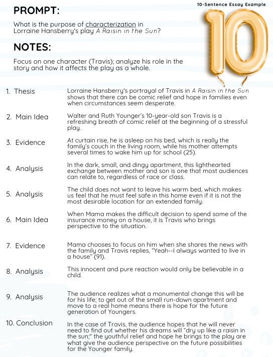 The 10 Sentence Essay Printable - Etsy
