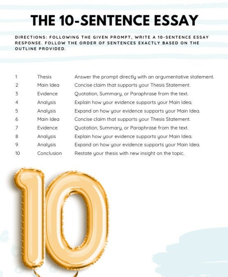 The 10 Sentence Essay Printable - Etsy