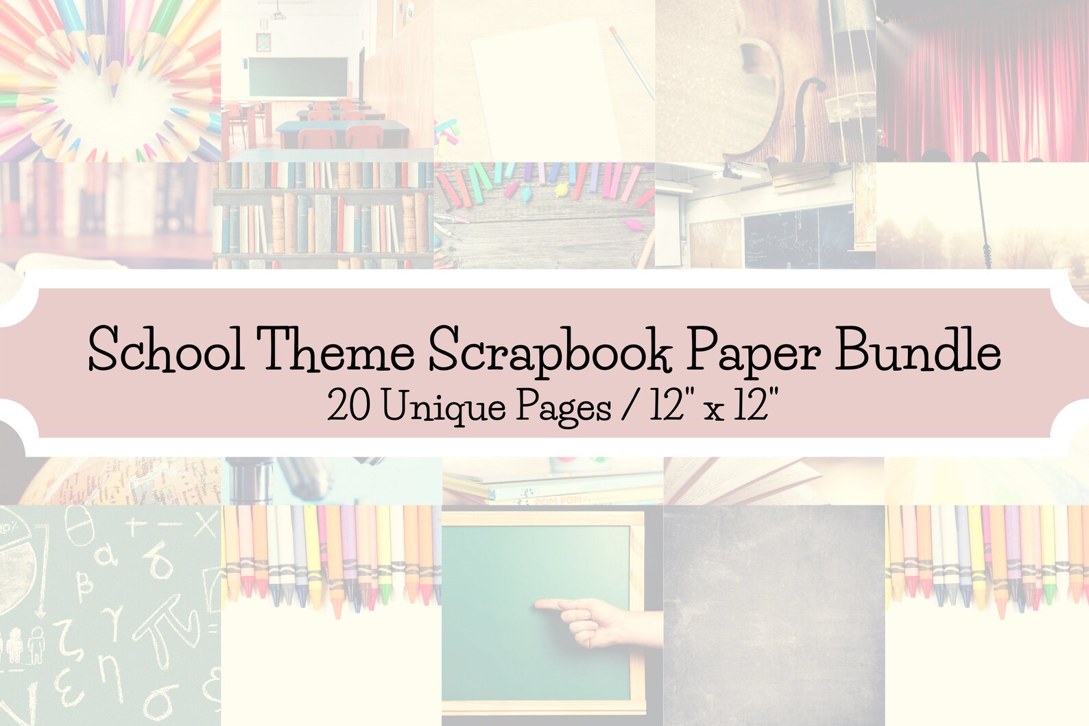 Scrapbook Paper School Theme / 20 Unique Pages 12x12 / Digital Download ...