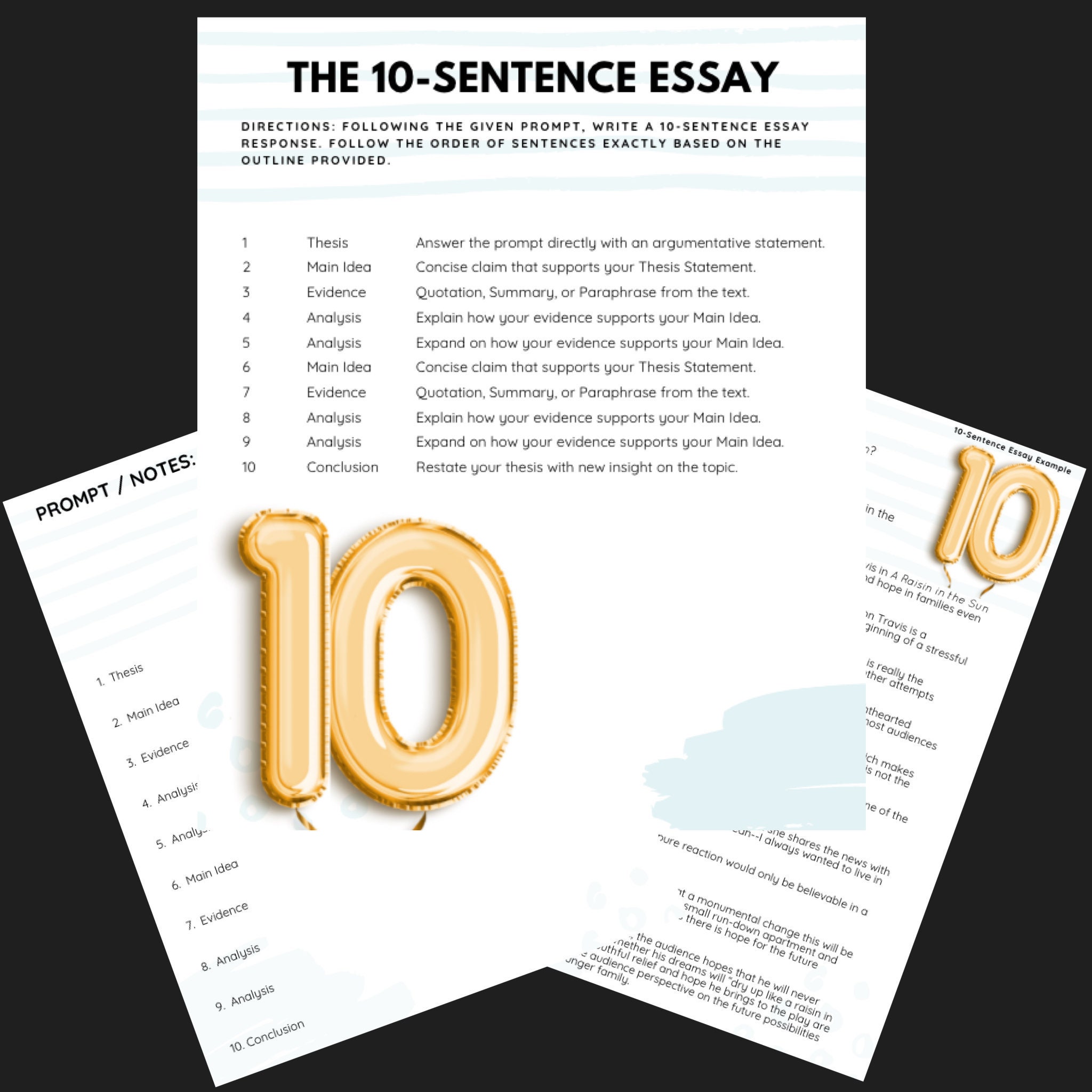 The 10 Sentence Essay Printable - Etsy