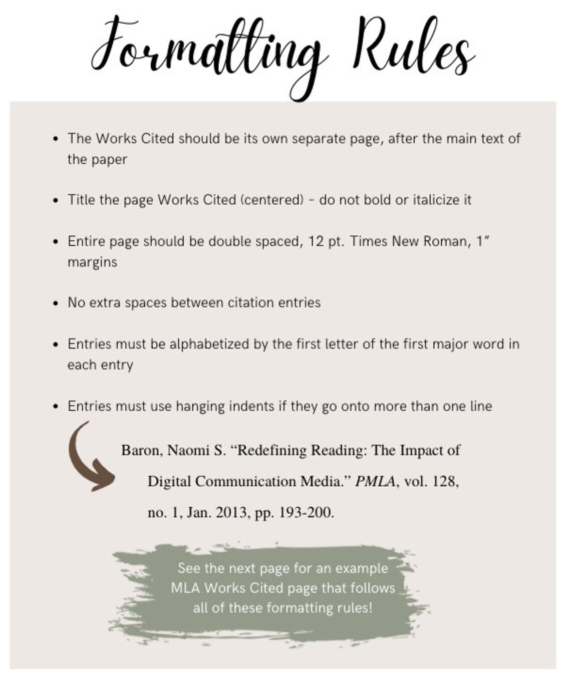 MLA Format Works Cited Teacher Student Guide / Formatting Example ...