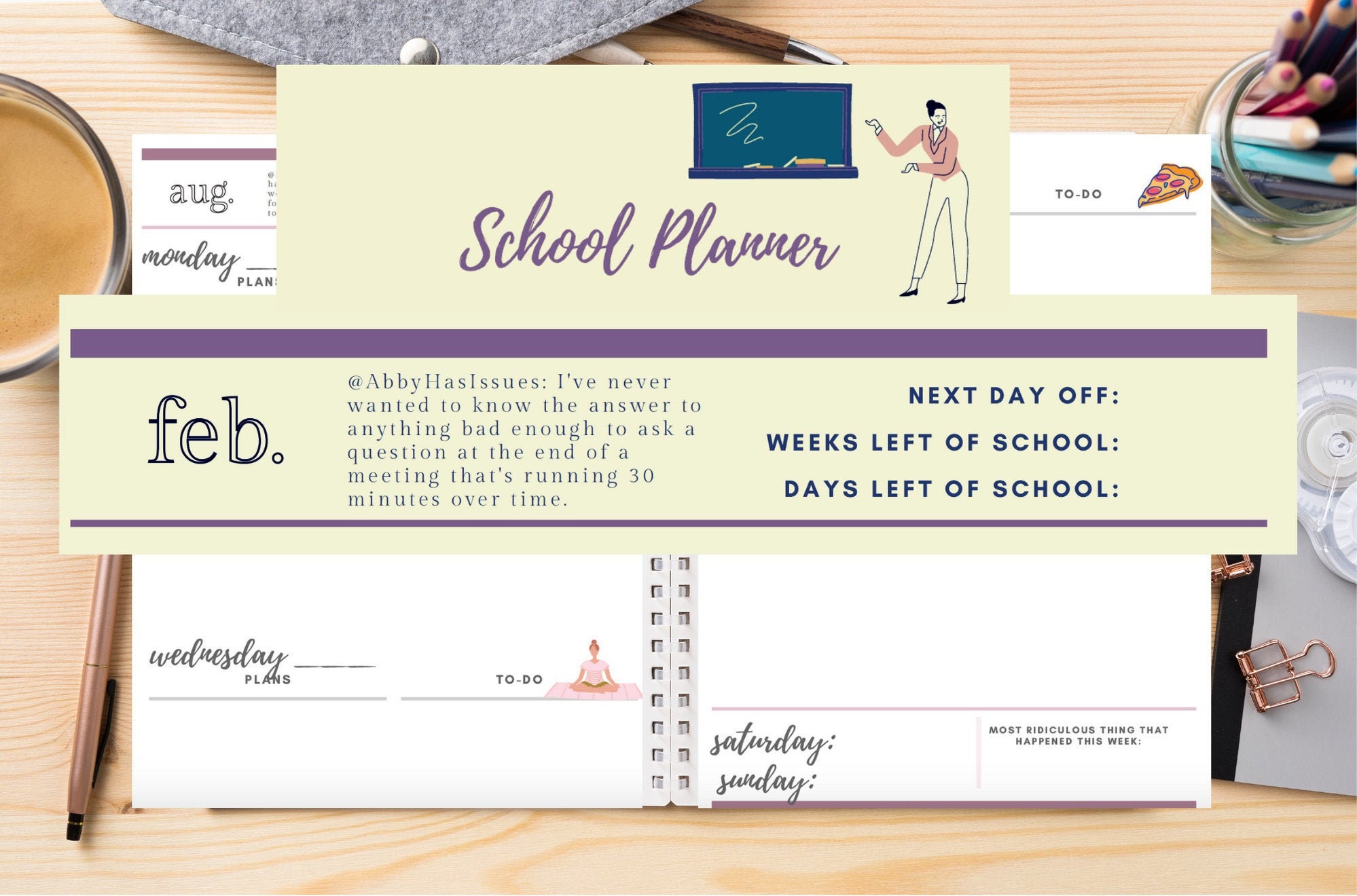 Funny Teacher Weekly Planner, Jokes, Prompts (printable Digital ...