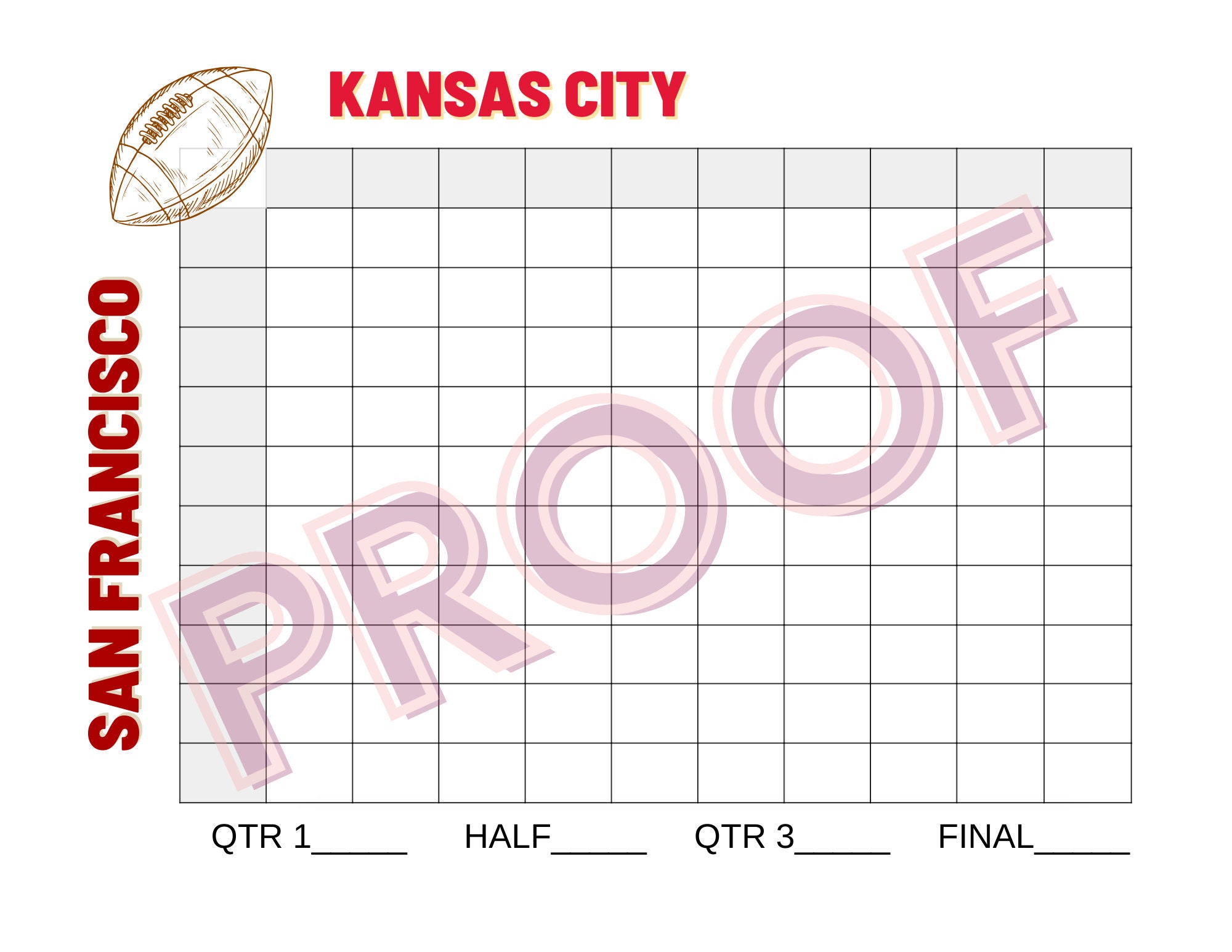 Super Big Game Football Squares Party Game 2024 / Instant Download ...