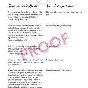 Shakespeare Love Quotes Activity / Valentine's Day Worksheet - Etsy