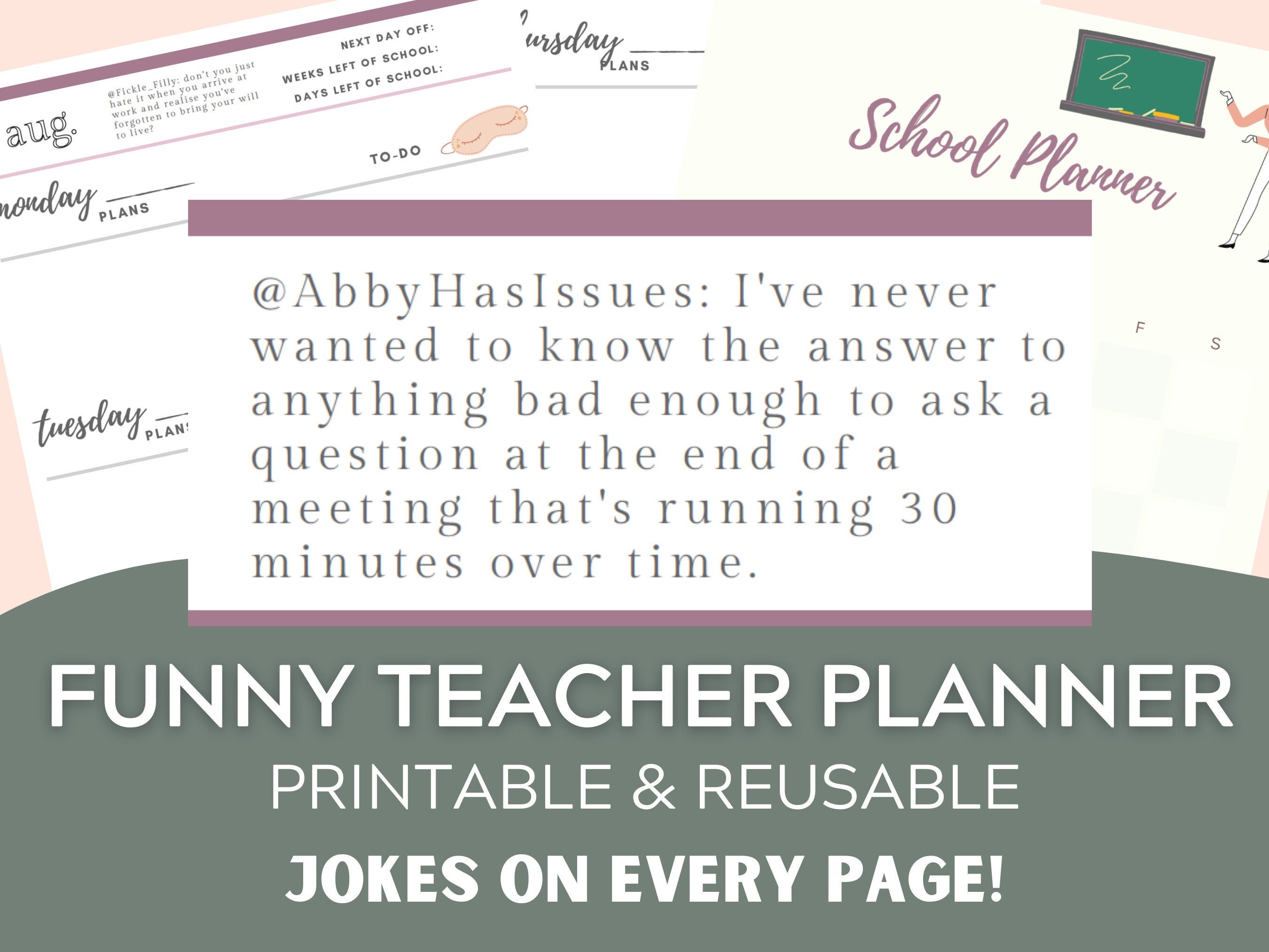 Funny Teacher Weekly Planner / Printable Digital Download / 11 Months ...