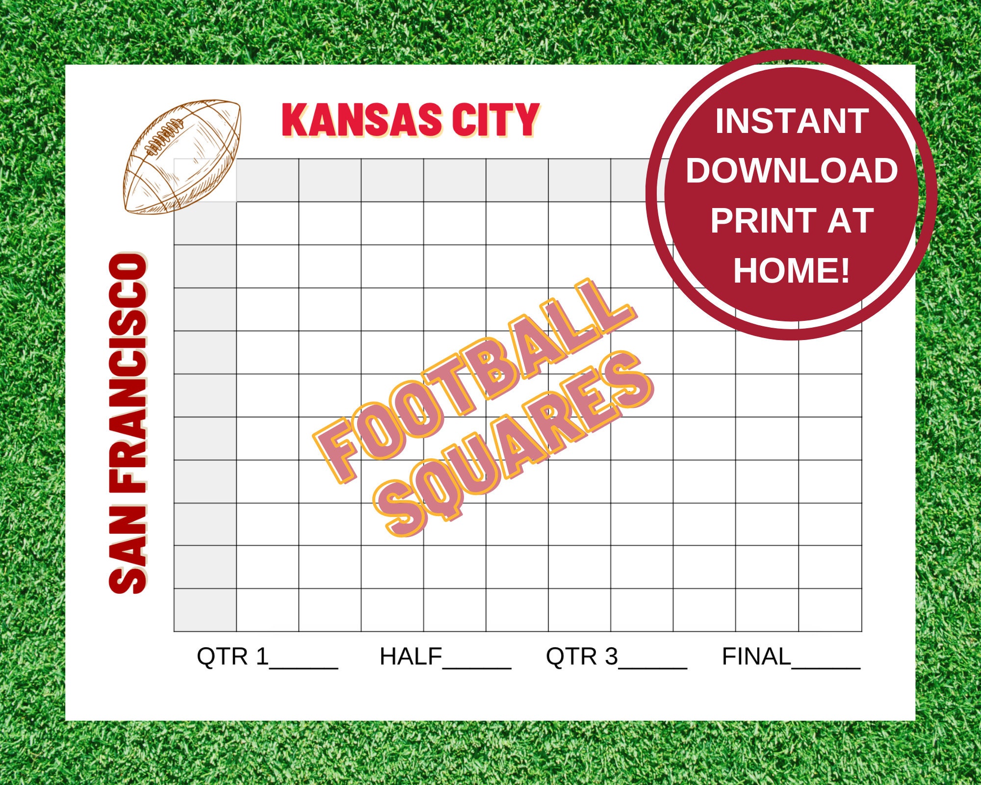 Super Big Game Football Squares Party Game 2024 / Instant Download ...