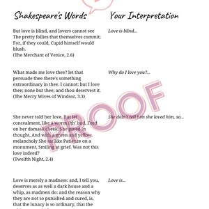 Shakespeare Love Quotes Activity / Valentine's Day Worksheet - Etsy